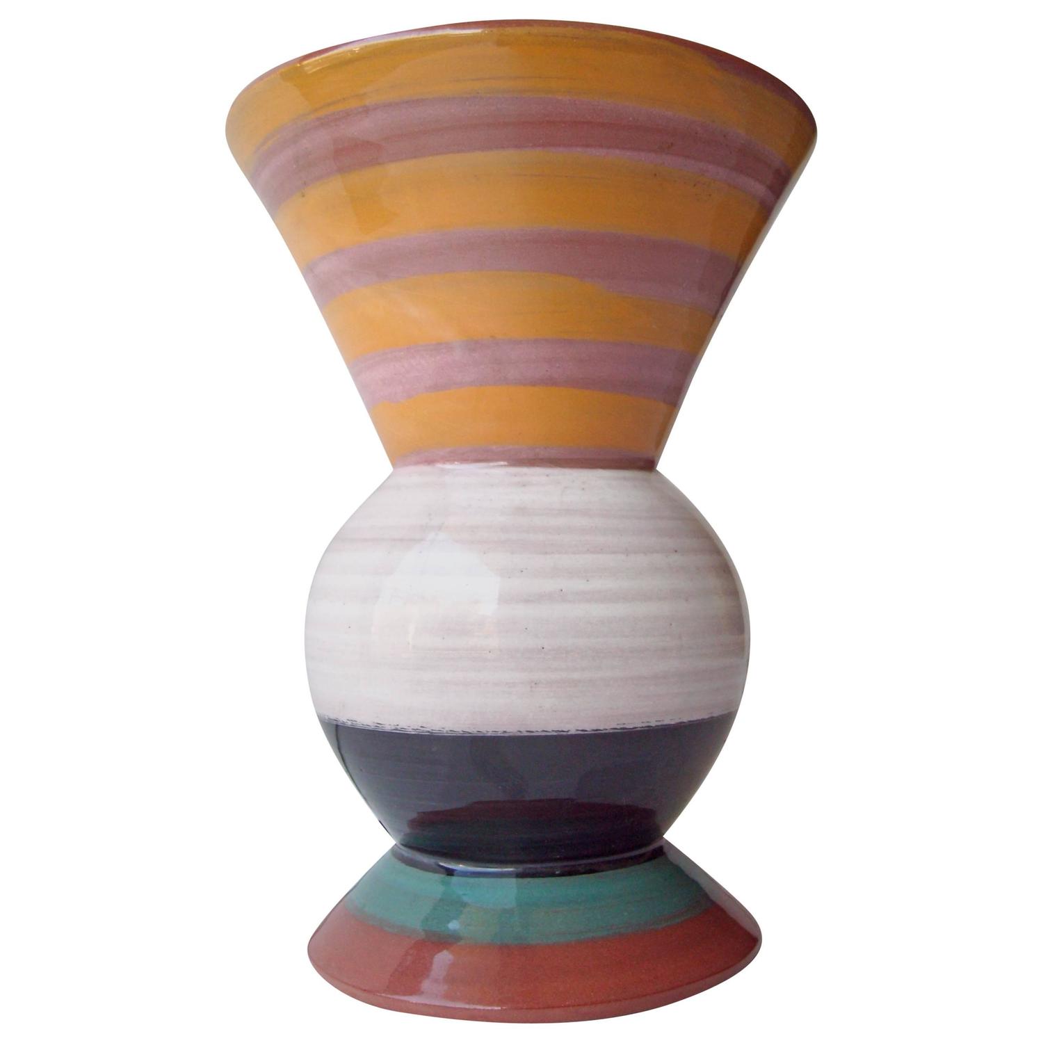 Peter Shire Signed Ceramic, Terra Cotta, Vase For Sale at 1stdibs
