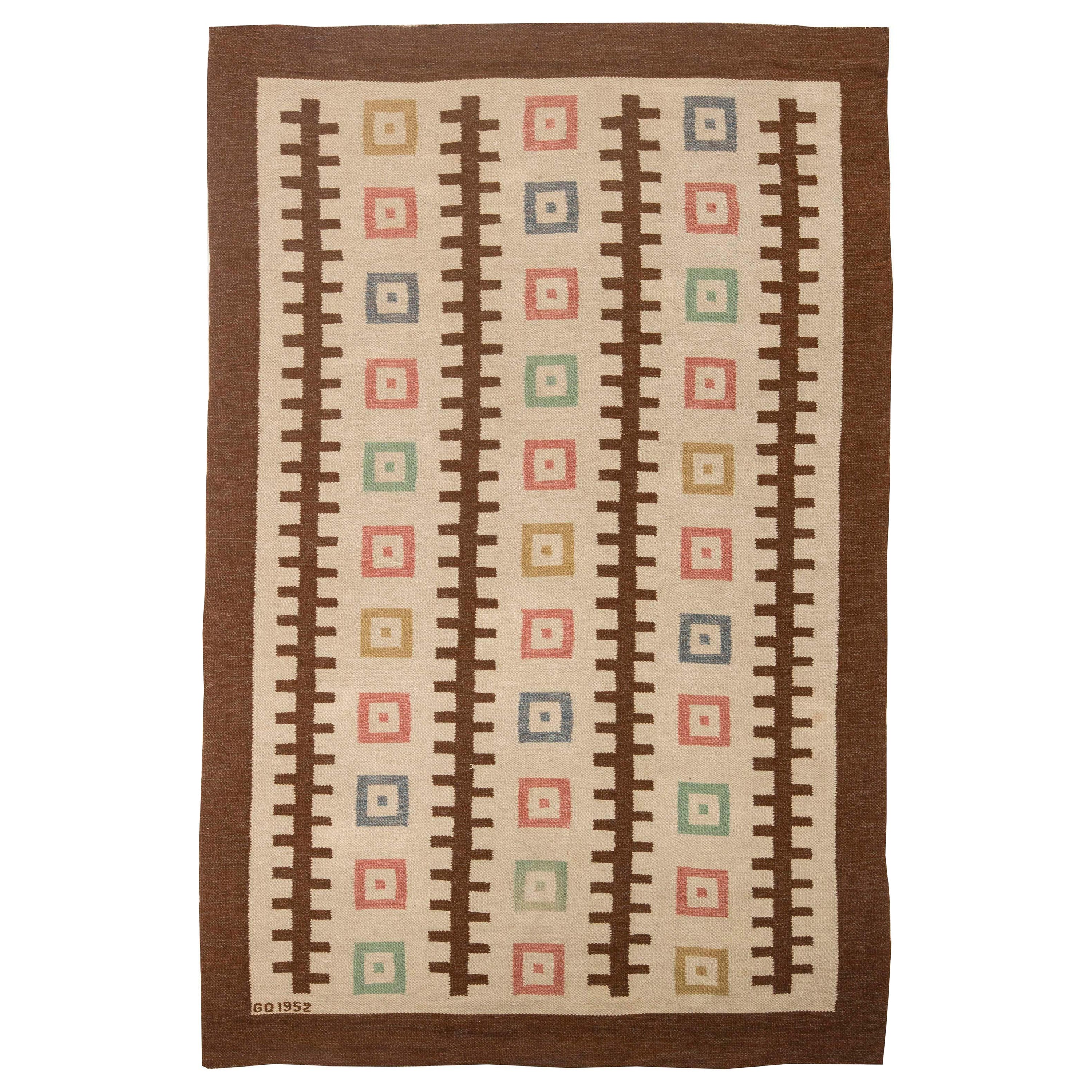 Doris Leslie Blau Midcentury Swedish Pink Geometric Rug by Agda ...