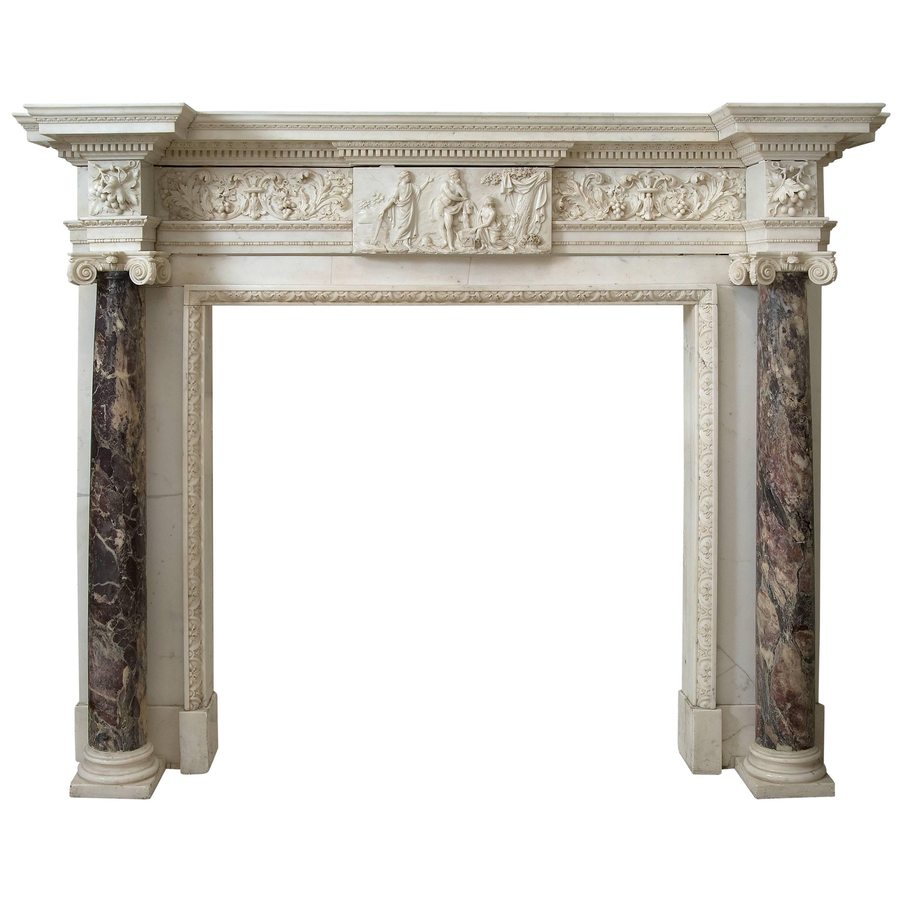 White and Pink Marble Fireplace 18th Century For Sale at 1stDibs