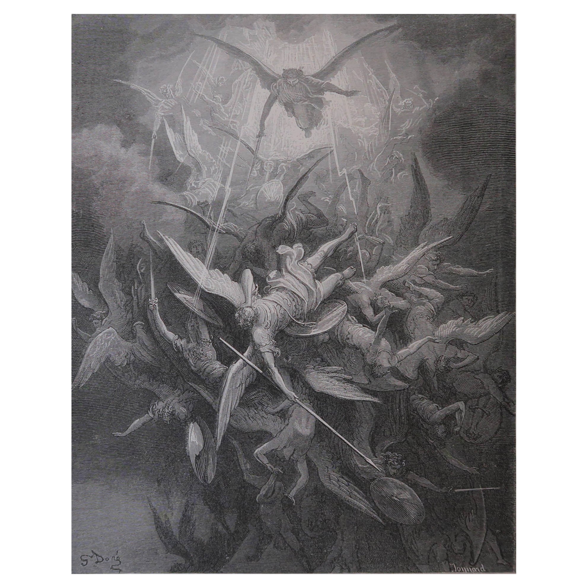Large Original Antique Print By Gustave Doré, " The Rebel Angels ...