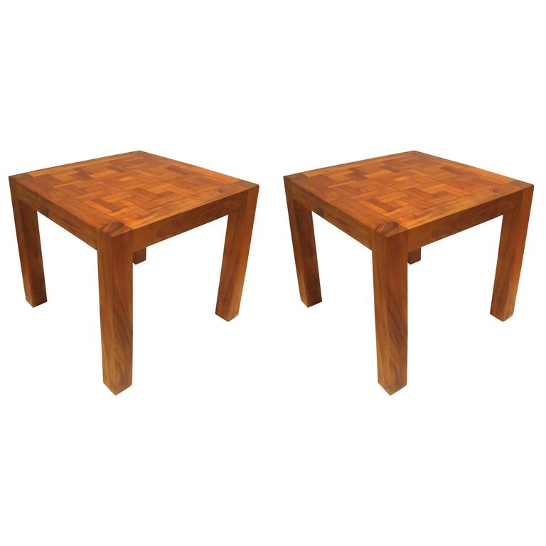 1970s Pair of Parquet Parsons Occasional End Tables in Solid Walnut at ...
