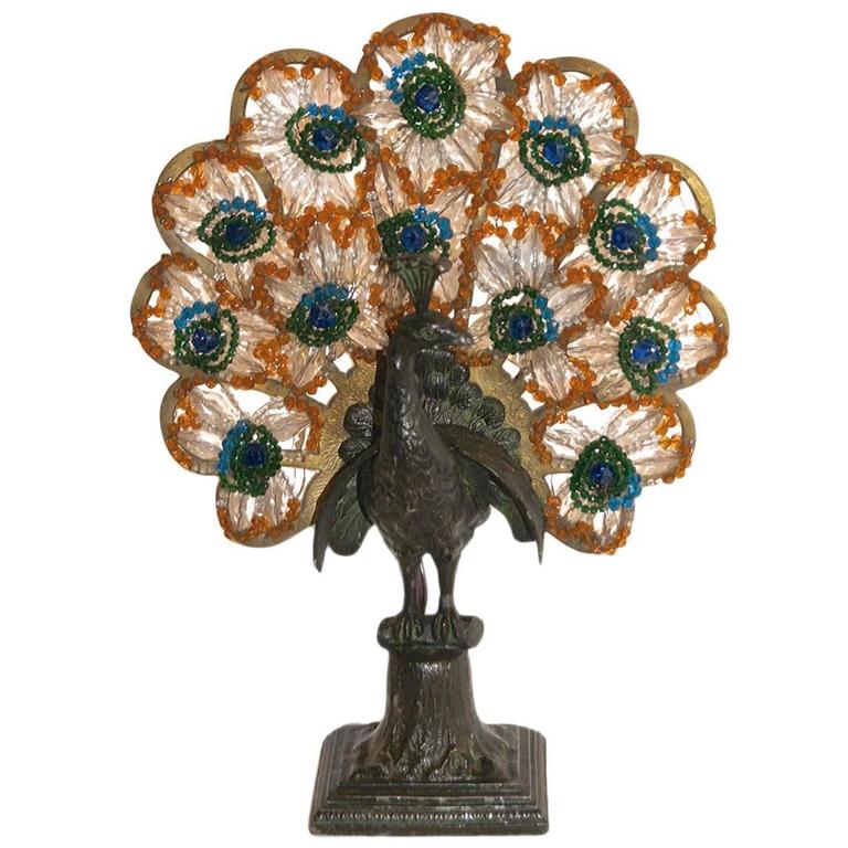 Crystal Peacock Table Lamp at 1stDibs