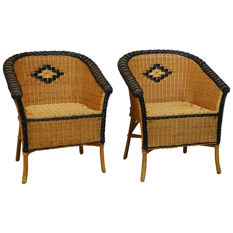 French Grange Style Rattan Club Chairs at 1stDibs
