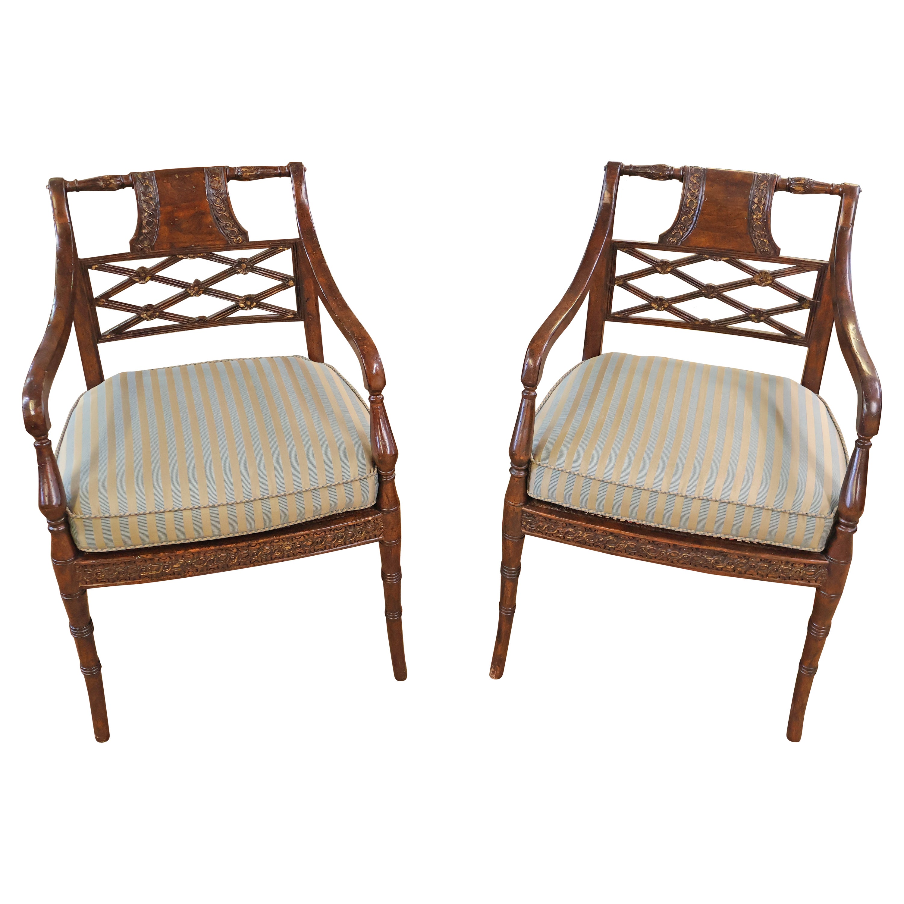 Pair Of Mahogany Georgian Cane Fireside Arm Chairs With Custom Cushions ...