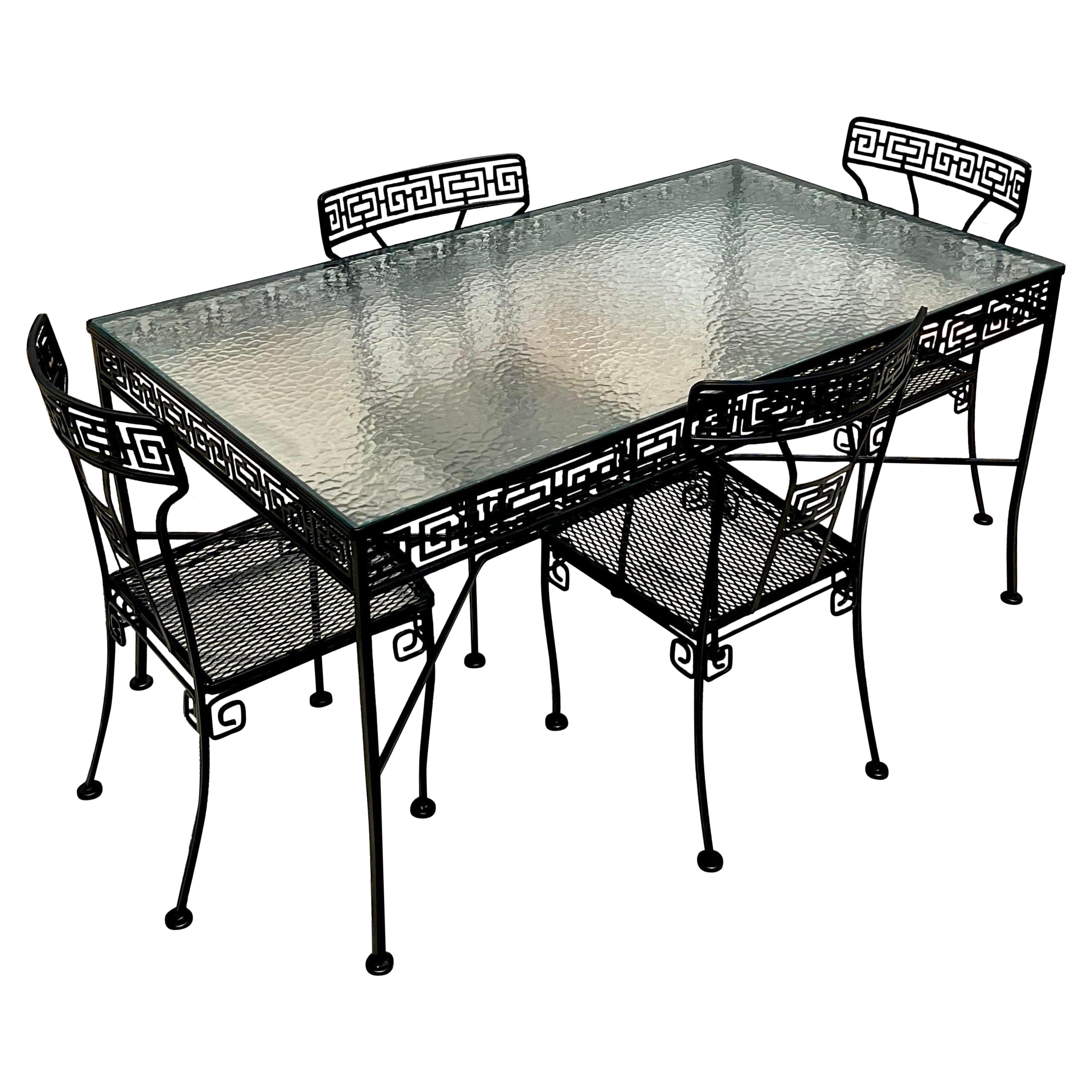 Vintage Regency Greek Key Wrought Iron Outdoor Dining Table and 4 ...