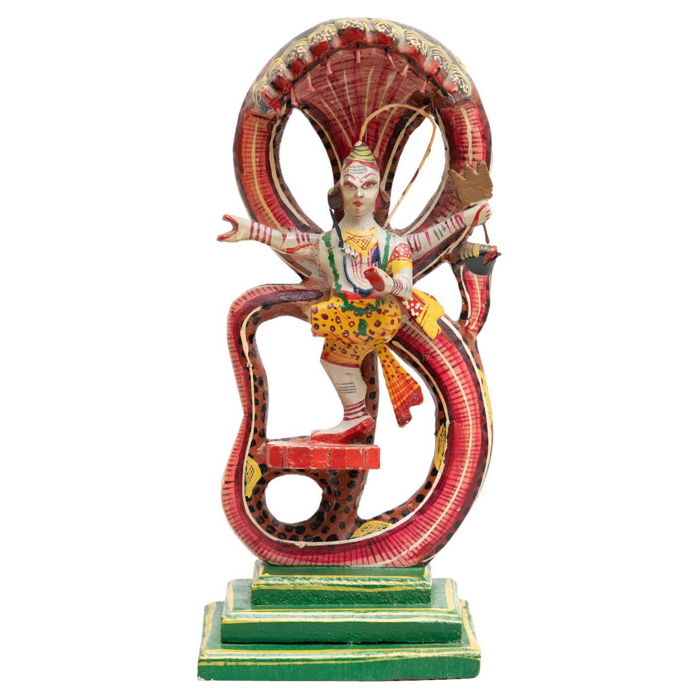 Ancient Goddess Hand-Painted Wooden Figure For Sale at 1stDibs