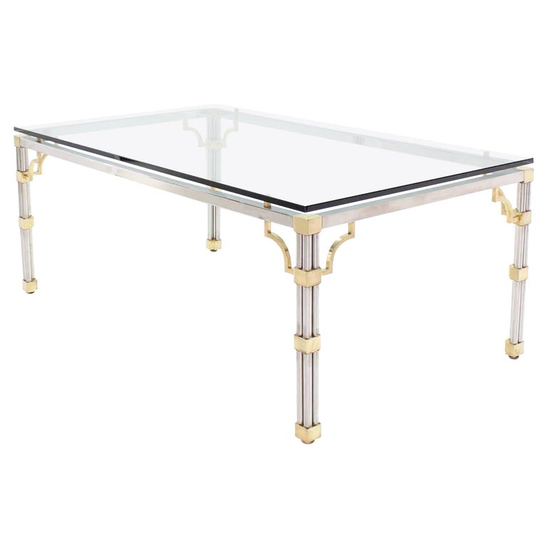Glass Top Rectangle Chrome Brass Dining Conference Table at 1stDibs