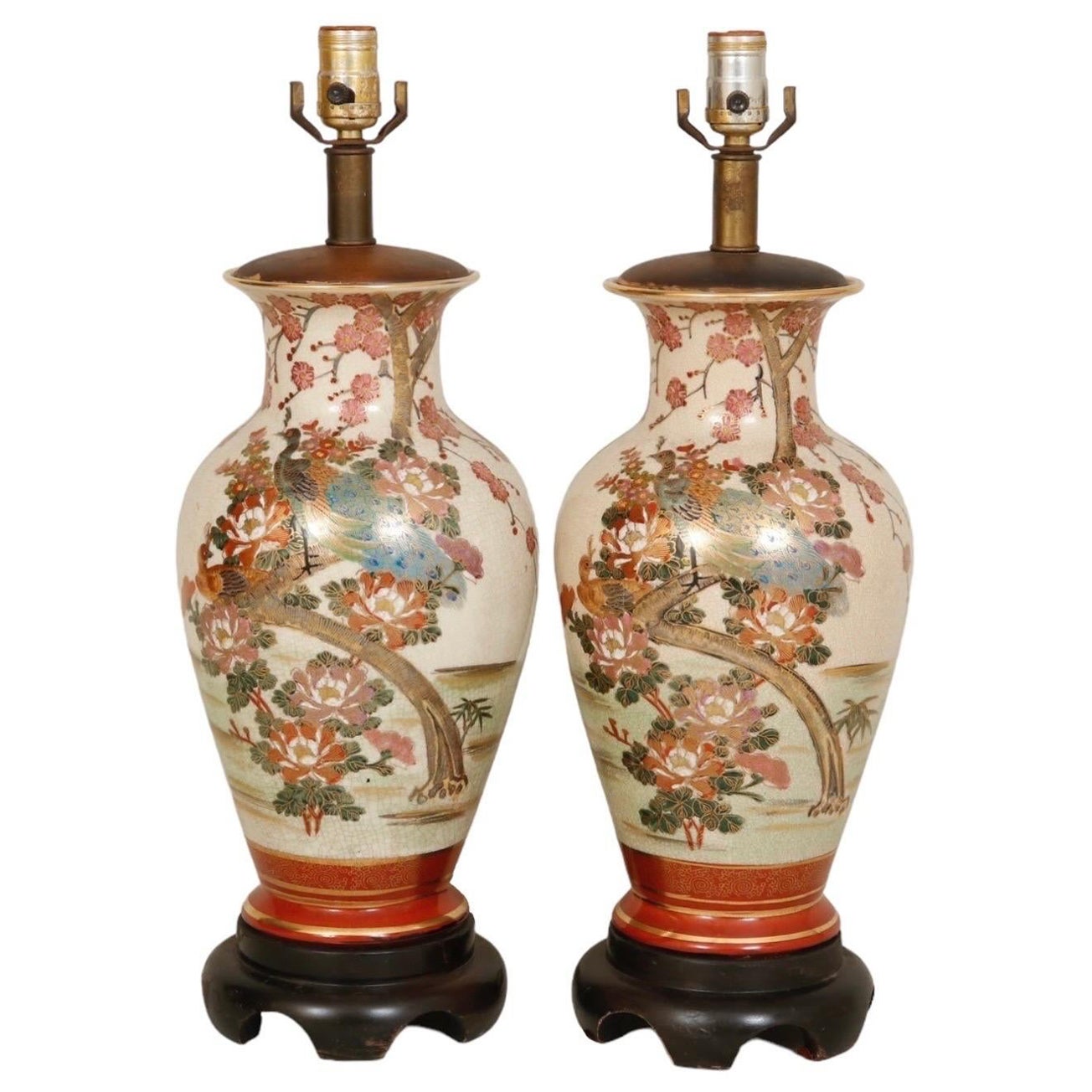 Porcelain Blue and White Fish Scale Table Lamp with Swan Detail ...