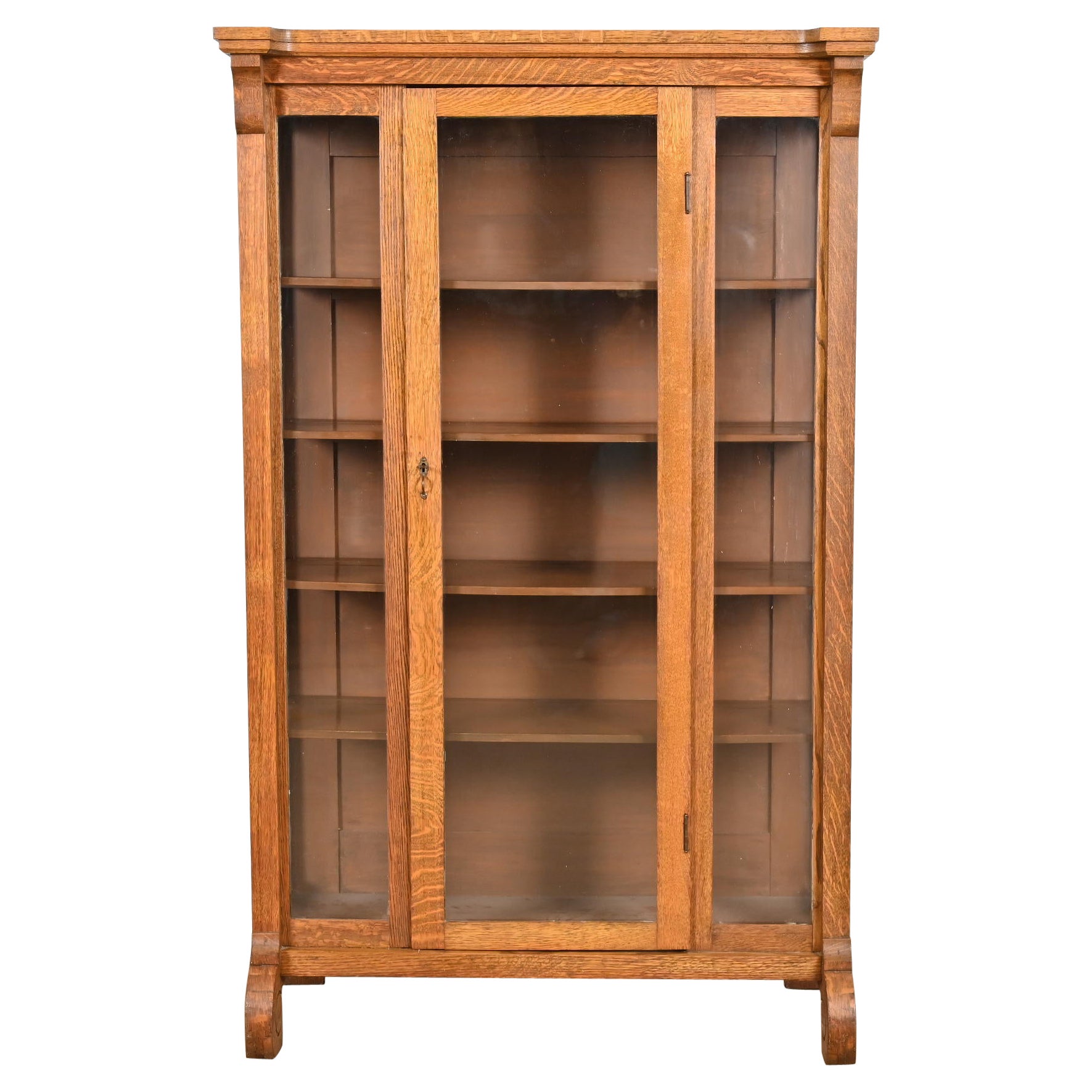 Antique Mahogany Glass Front Triple Bookcase, circa 1900 at 1stDibs