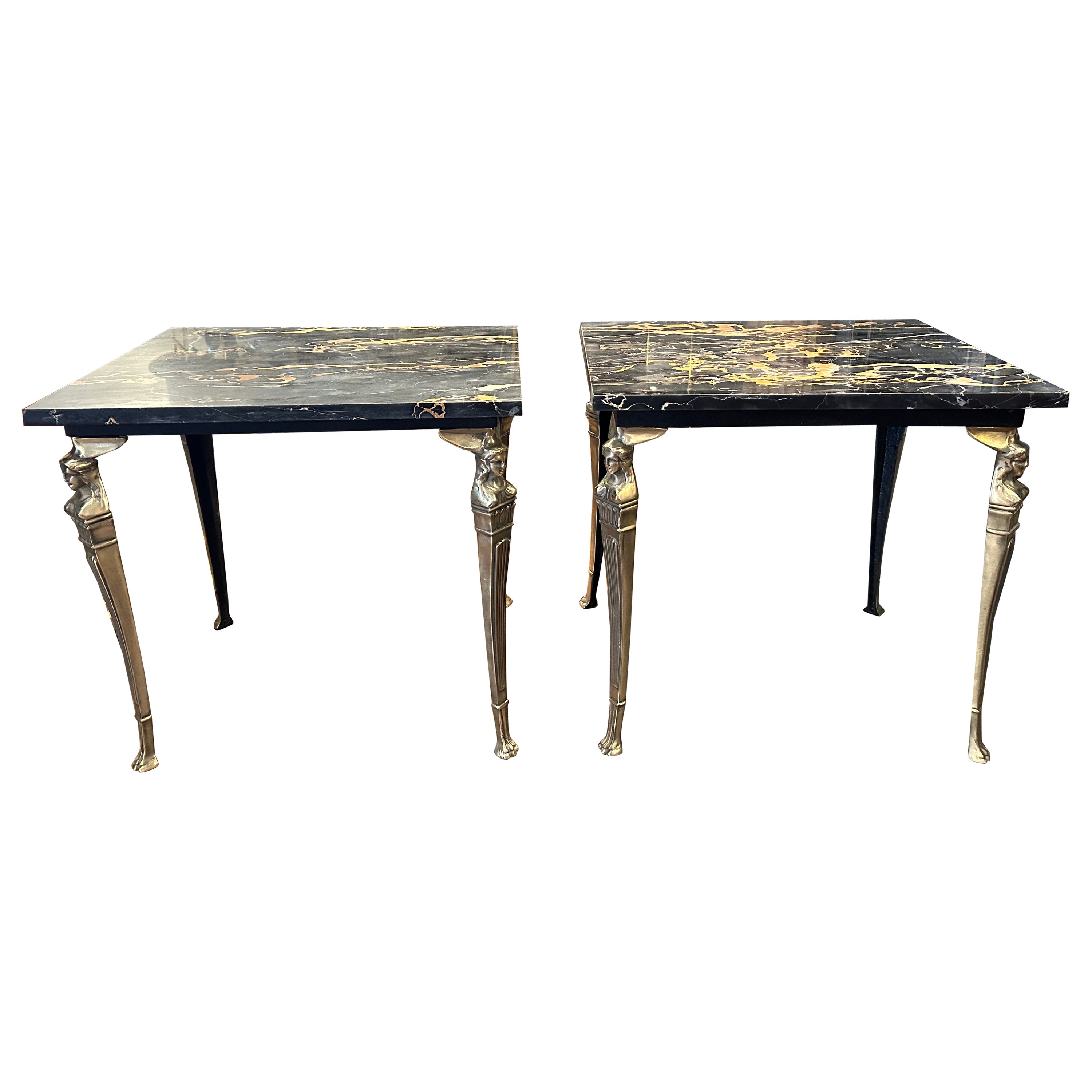 A Pair Of Brass And Portoro Marble French Greek Revival Side Tables For ...