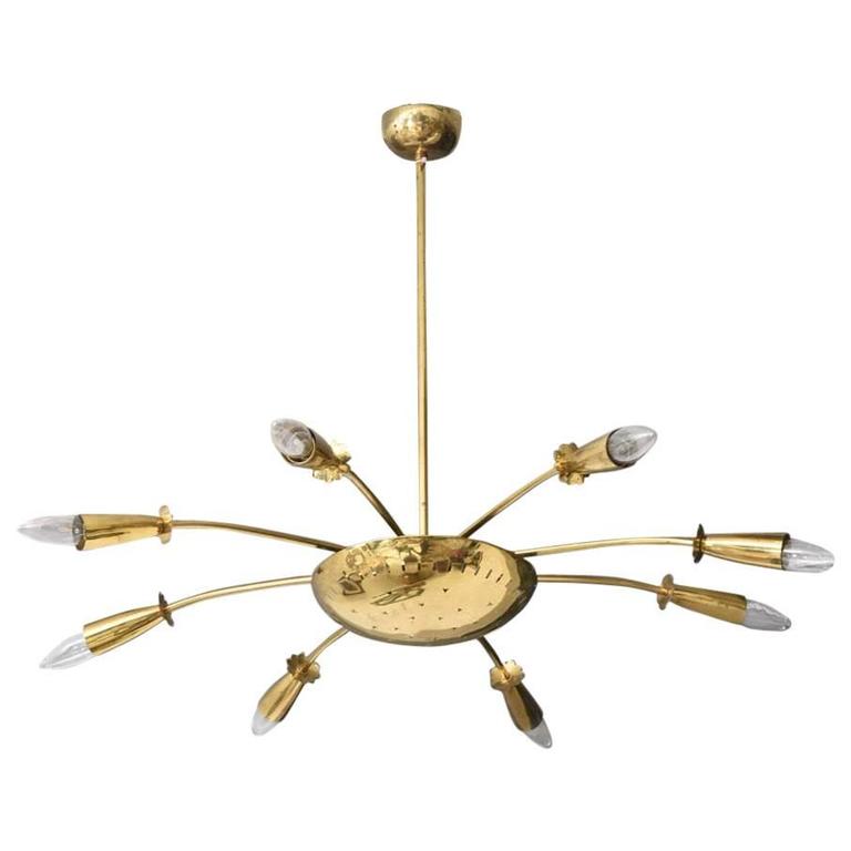 Mid-Century Modern Chandelier in the style of Stilnovo in Brass, 1950s ... Mid-Century Modern Chandelier in the style of Stilnovo in Brass, 1950s ...
