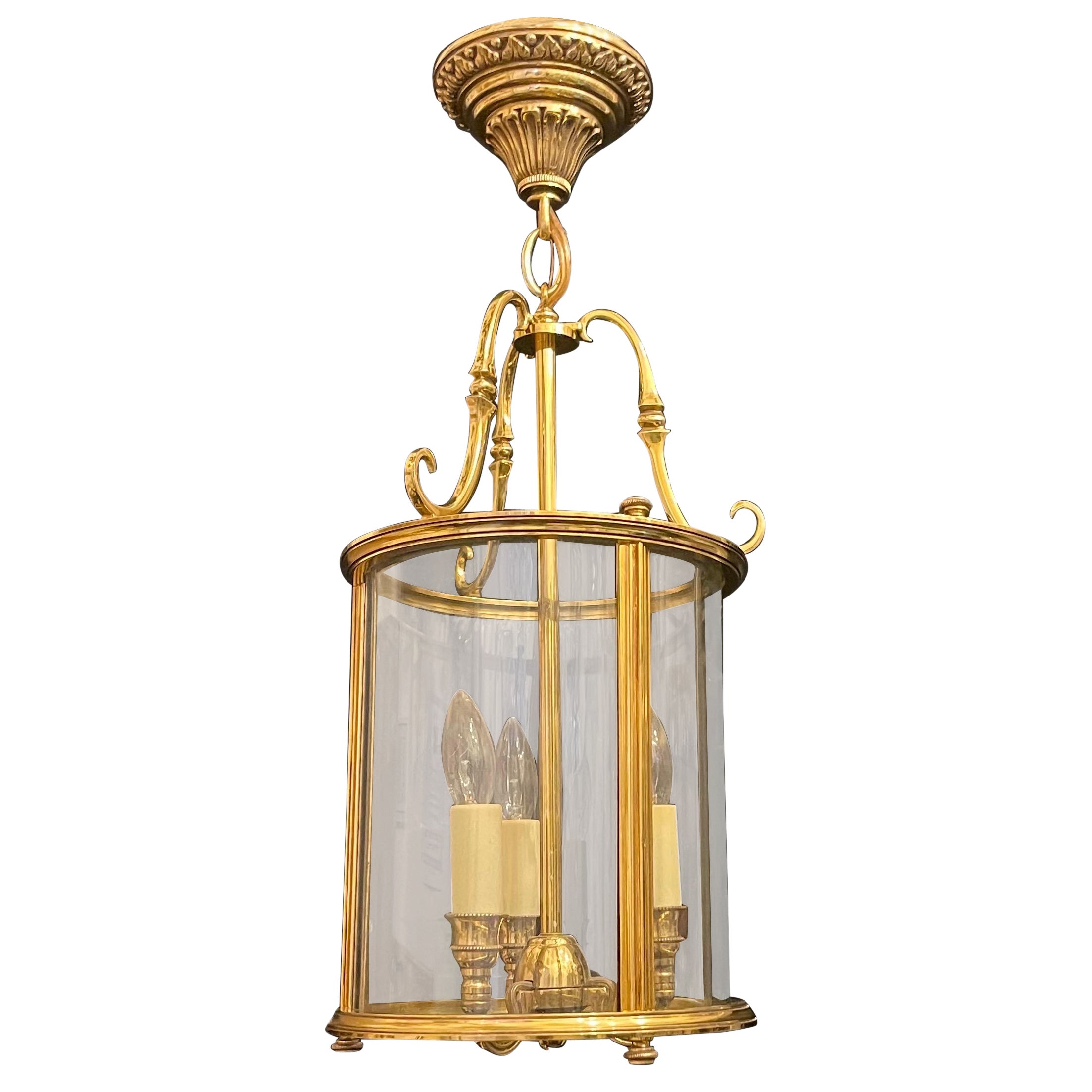 Wonderful French Bronze Louis XV Square Glass Panel Lantern Pendent ...