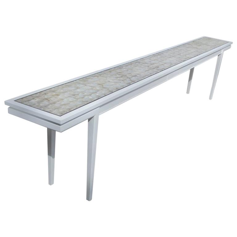 Generously Scaled Mid-Century Console Table with Capiz Shell Top at 1stDibs