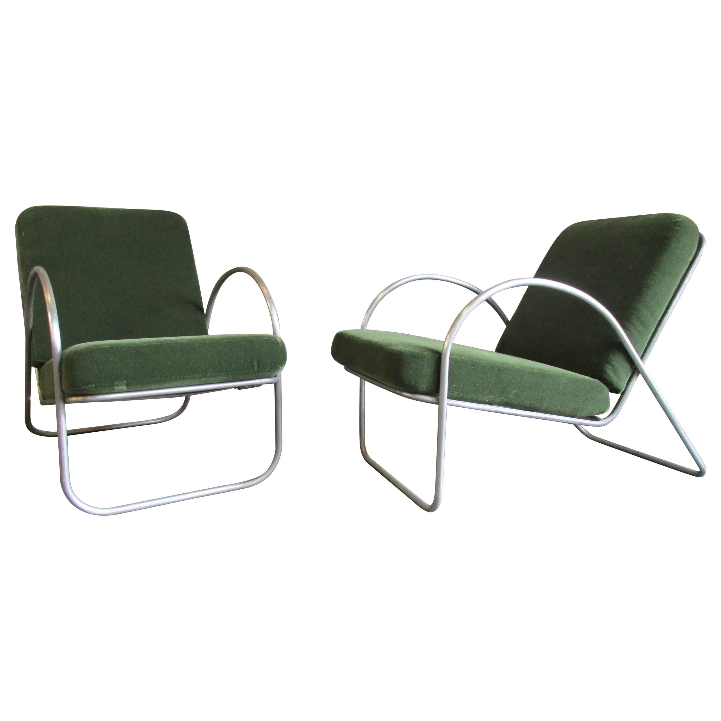 Richard Neutra Industrial Modern Steel Lounge Chairs For Sale at 1stDibs