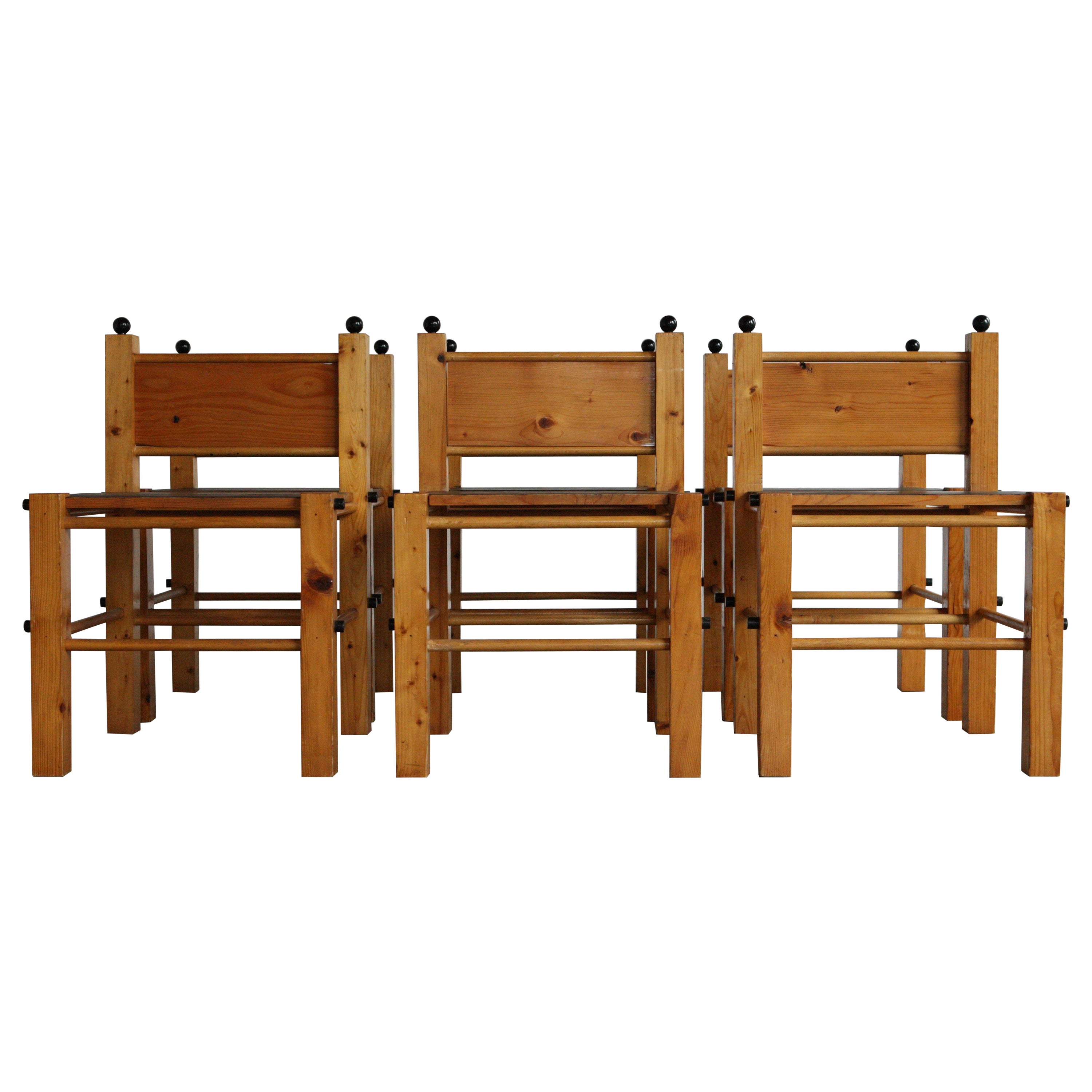 Charming Set of Farmhouse Rustic Honey Colored Pine Dining Chairs at ...