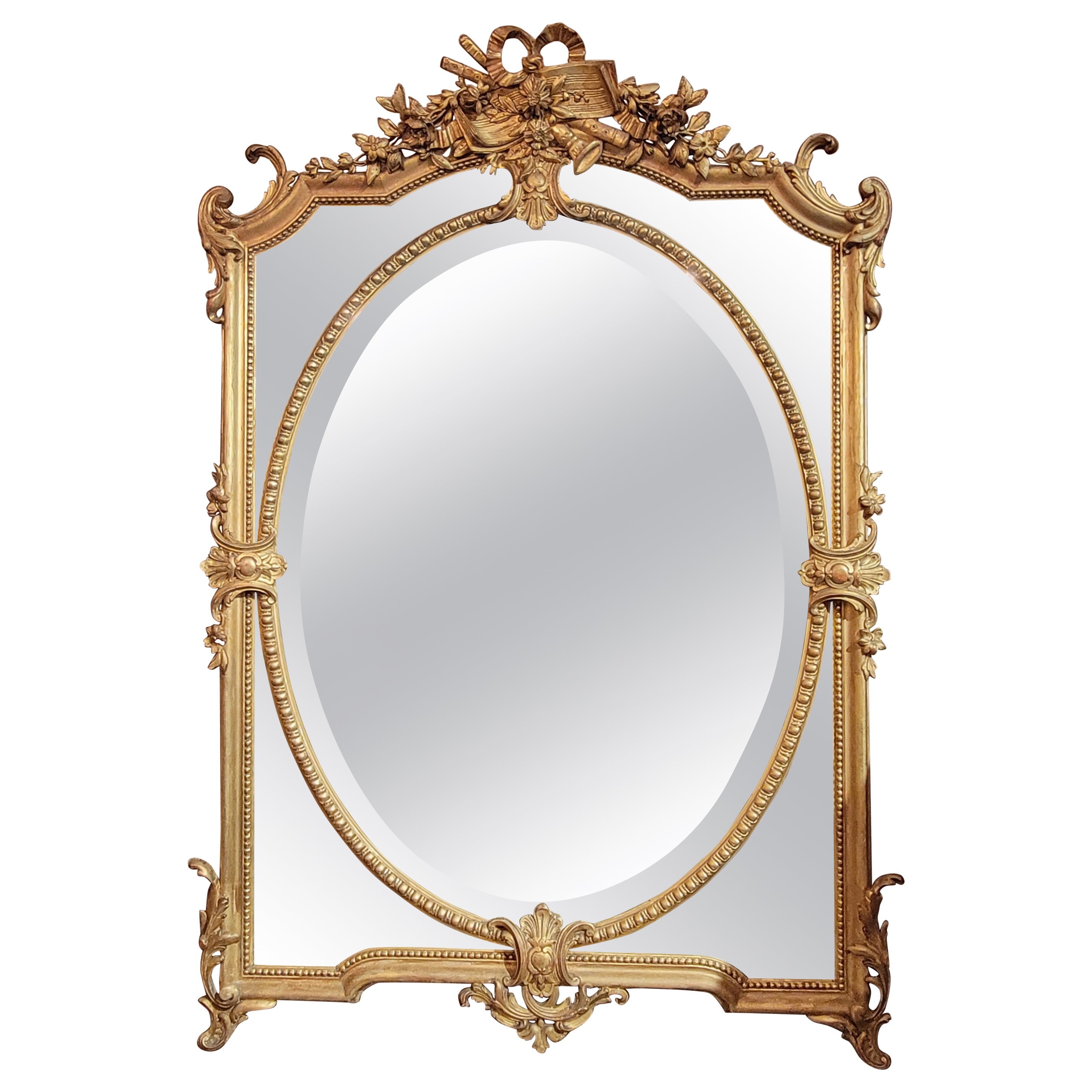 Antique French Louis XVI Gold-Leaf Framed Mirror with Beveling, Circa ...