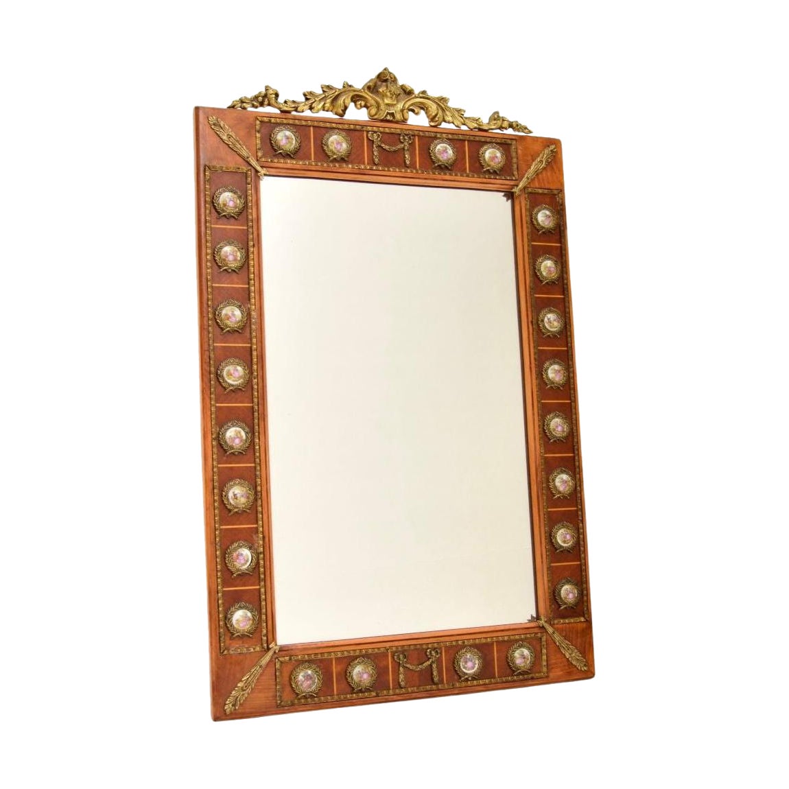 Antique French Sevres Style Porcelain and Boulle Marquetry Mirror at ...