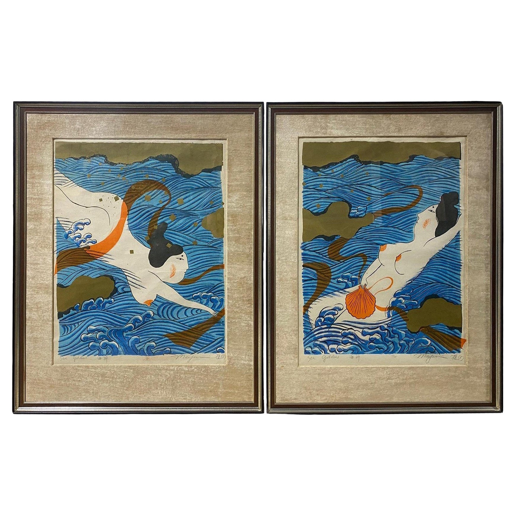 Mayumi Oda Signed Limited Edition Japanese Silkscreen Dyptich Prints ...