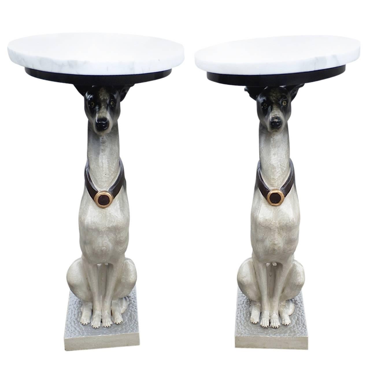 Pair of Cast Iron Greyhound Dog Side Tables at 1stDibs