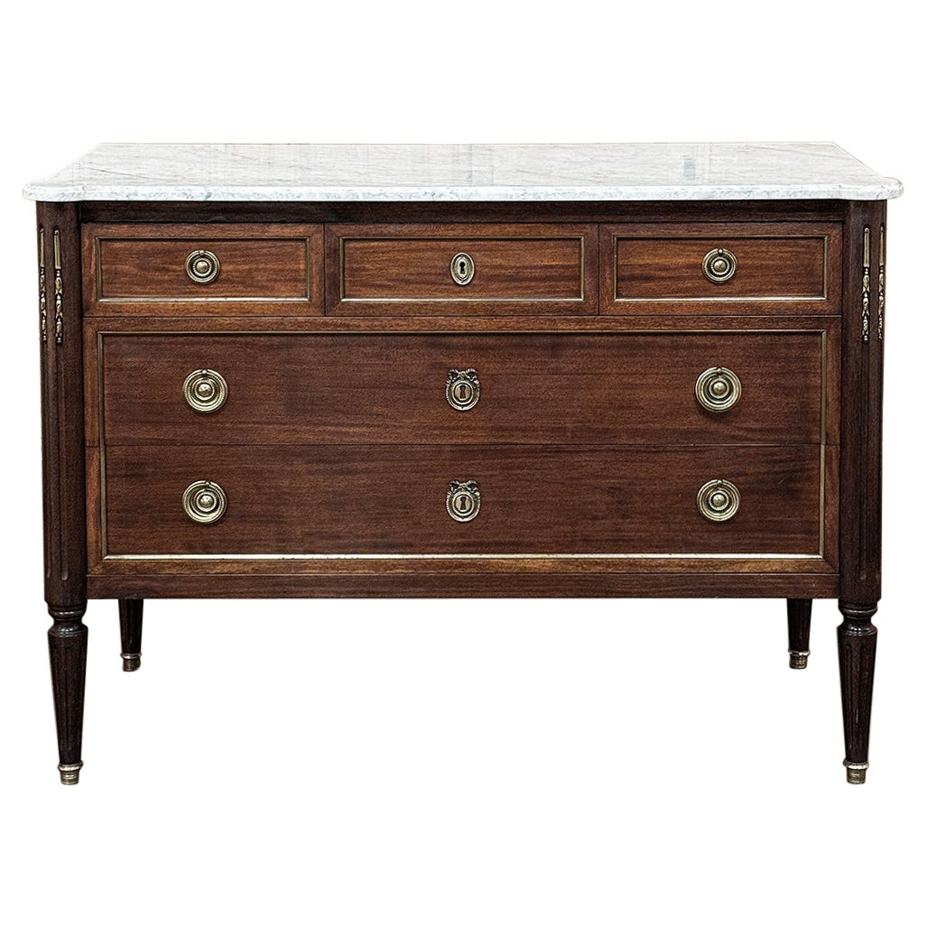 Antique French Louis XVI Mahogany Commode with Carrara Marble For Sale ...