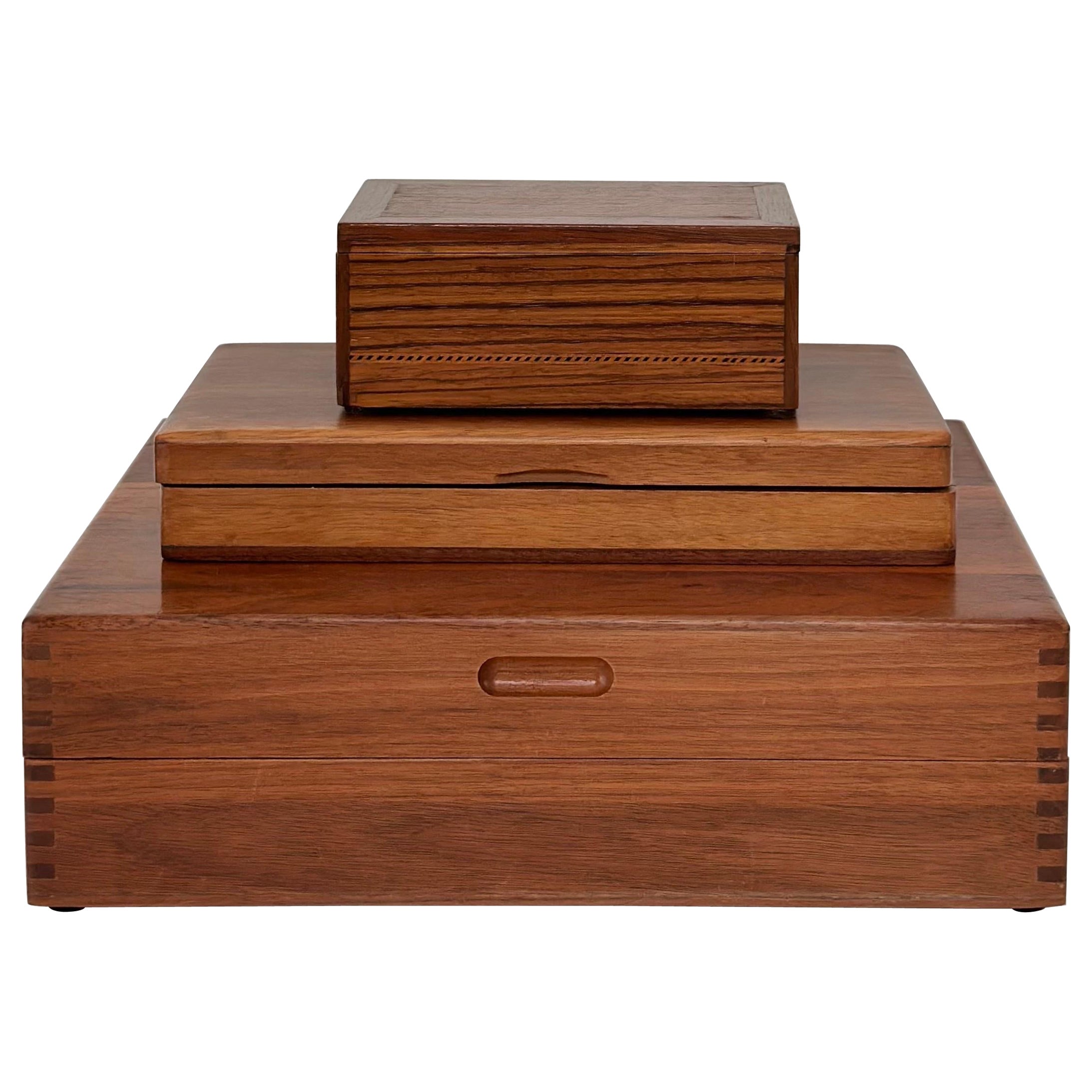 Antique Wood Vanity Jewelry Rectangular Lidded Boxes – Set of 3 For ...