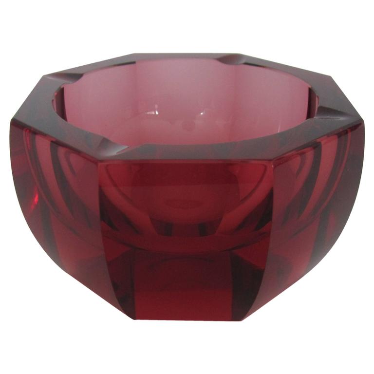 Gorgeous Red Octagonal Crystal Bowl or Ashtray by Moser at 1stdibs