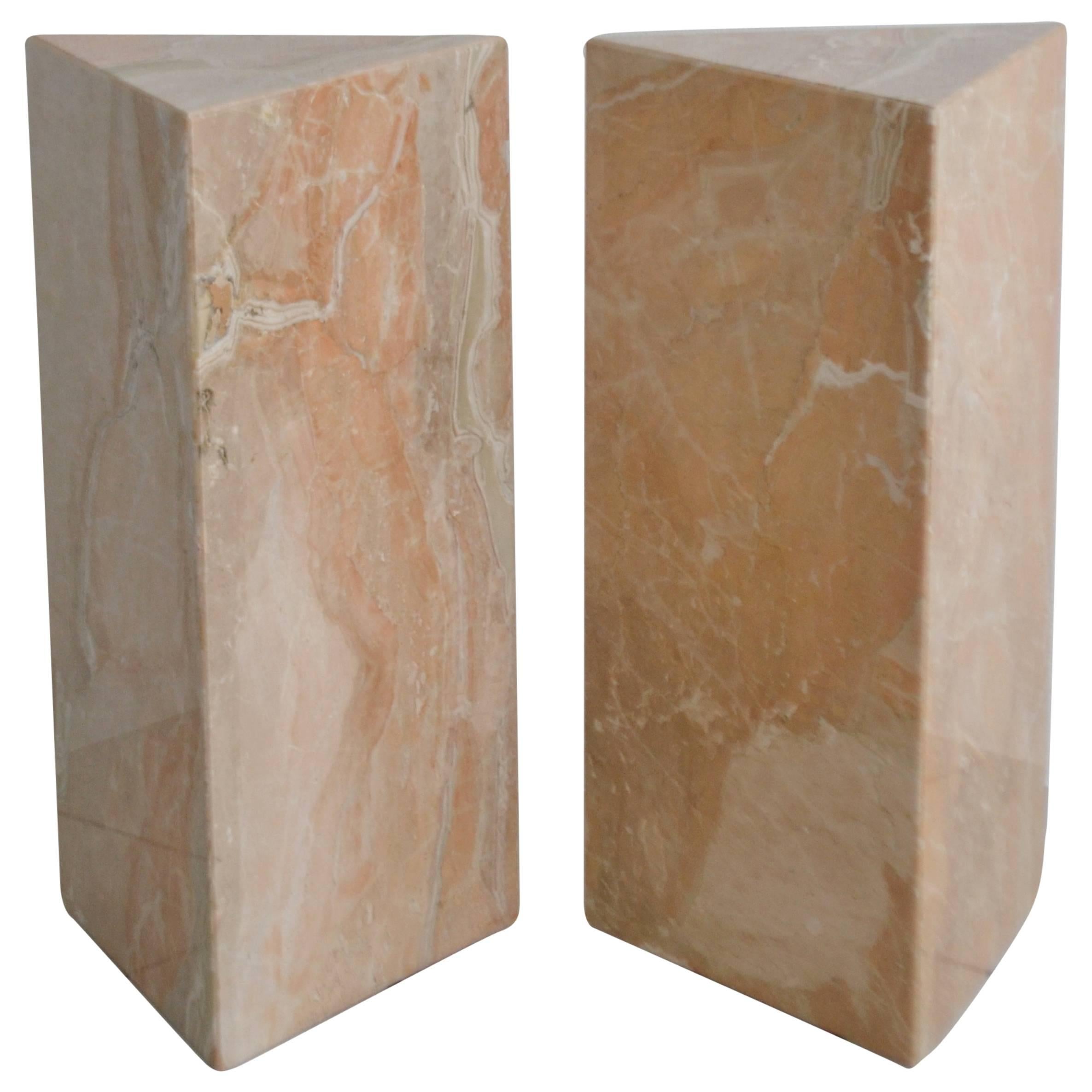 Pair of Postmodern Marble Triangular Form Pedestals For Sale at 1stDibs
