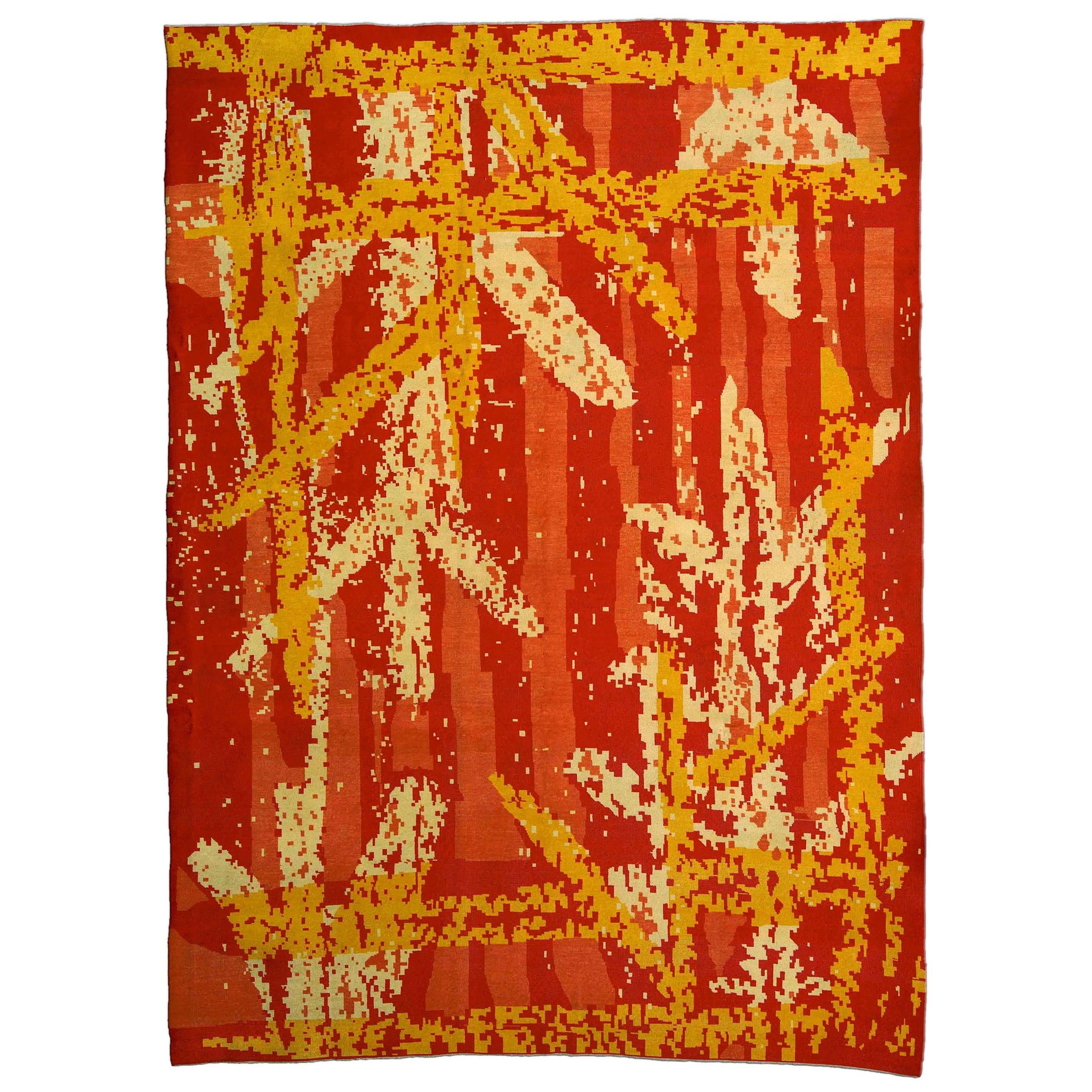 Doris Leslie Blau Art Deco Red, Brown Handmade Wool Rug For Sale at 1stDibs