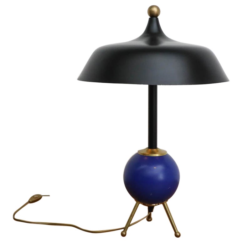 Memphis Style Table Lamp with Cobalt Blue Orb and Brass Accents For ...