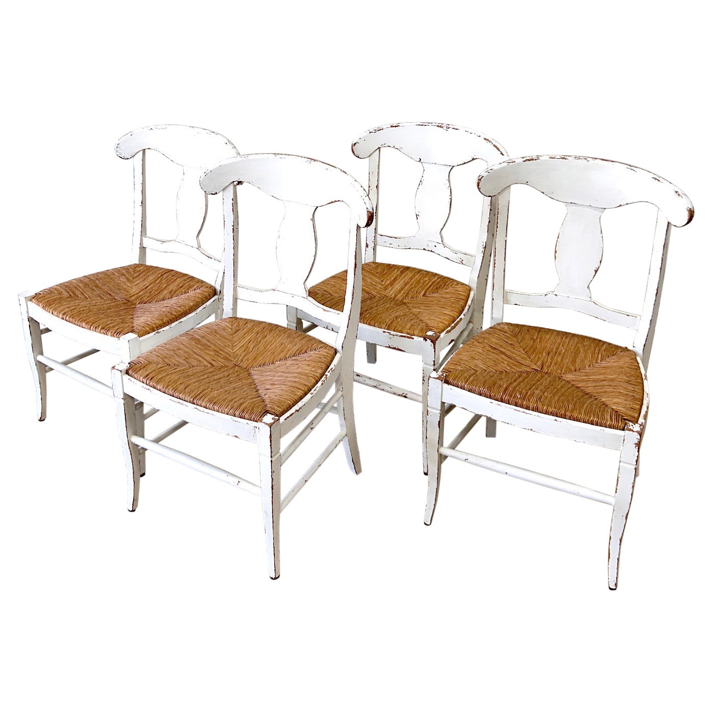 A Set of 4 Vintage Rush Seat French Farmhouse Chairs For Sale at 1stDibs