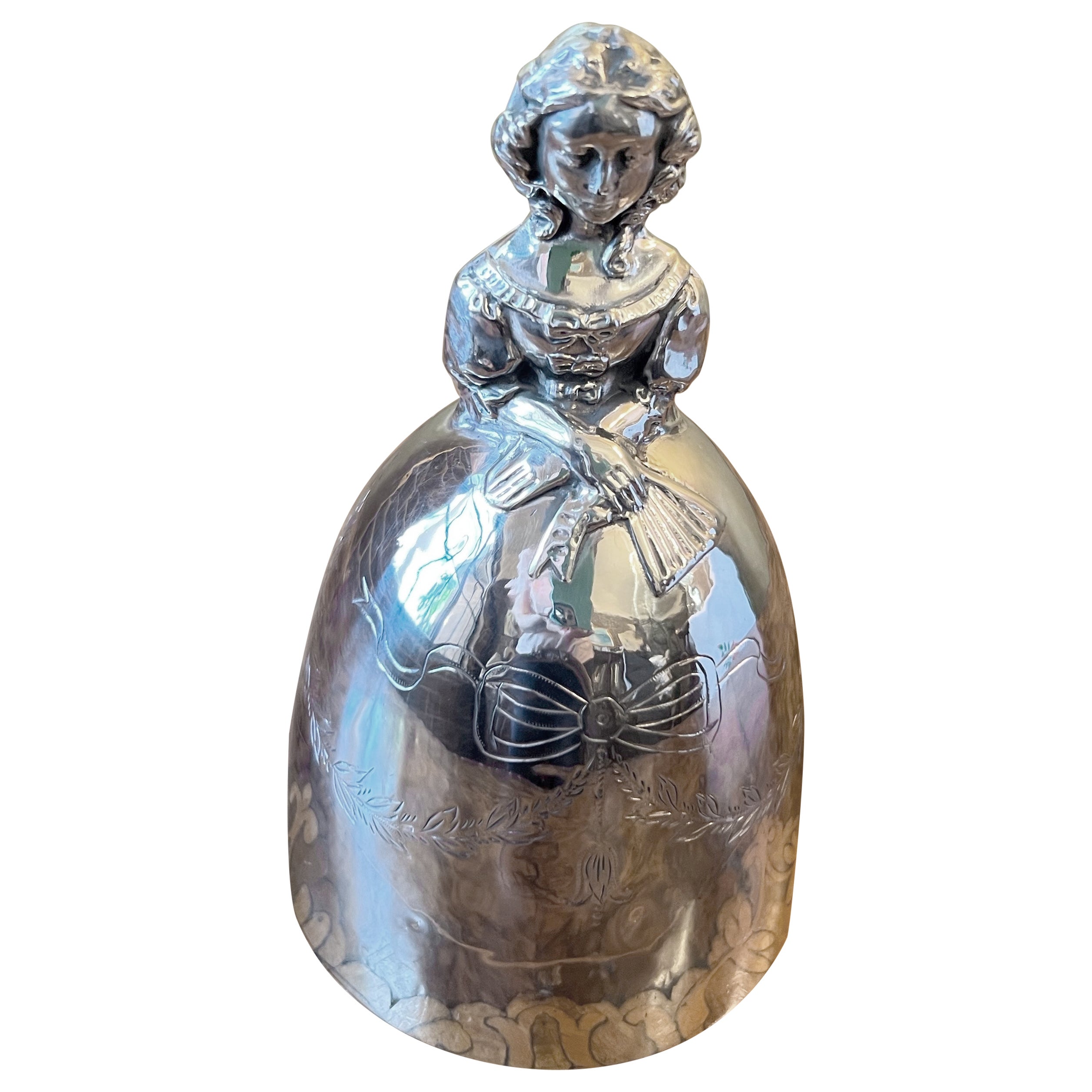 Vintage Silver Plated Lady Shaped Bell For Sale at 1stDibs