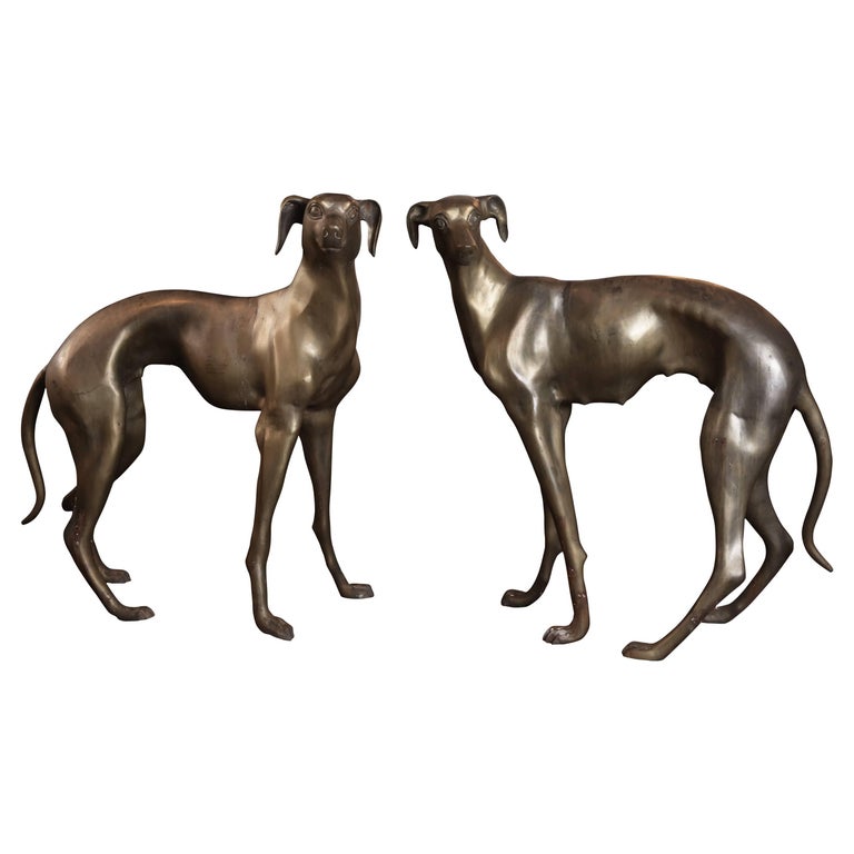 Pair of Bronze Whippet Statues For Sale at 1stDibs