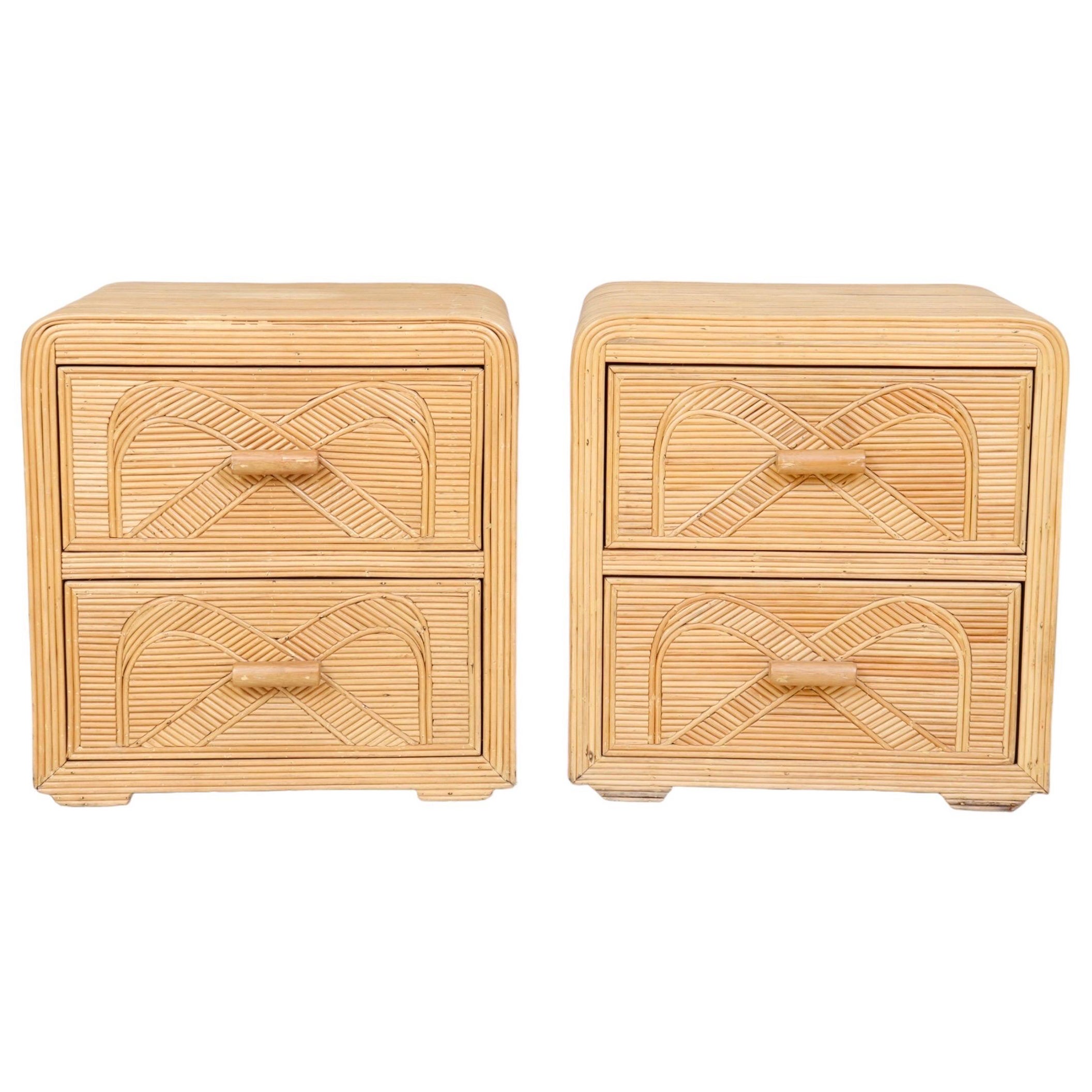 Pencil Reed Waterfall Nightstands - a Pair For Sale at 1stDibs