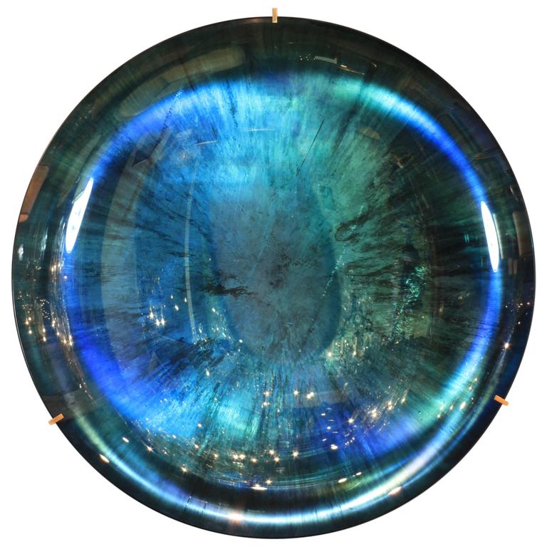 Stunning French Concave Art Glass Mirror with Brass Mount at 1stDibs