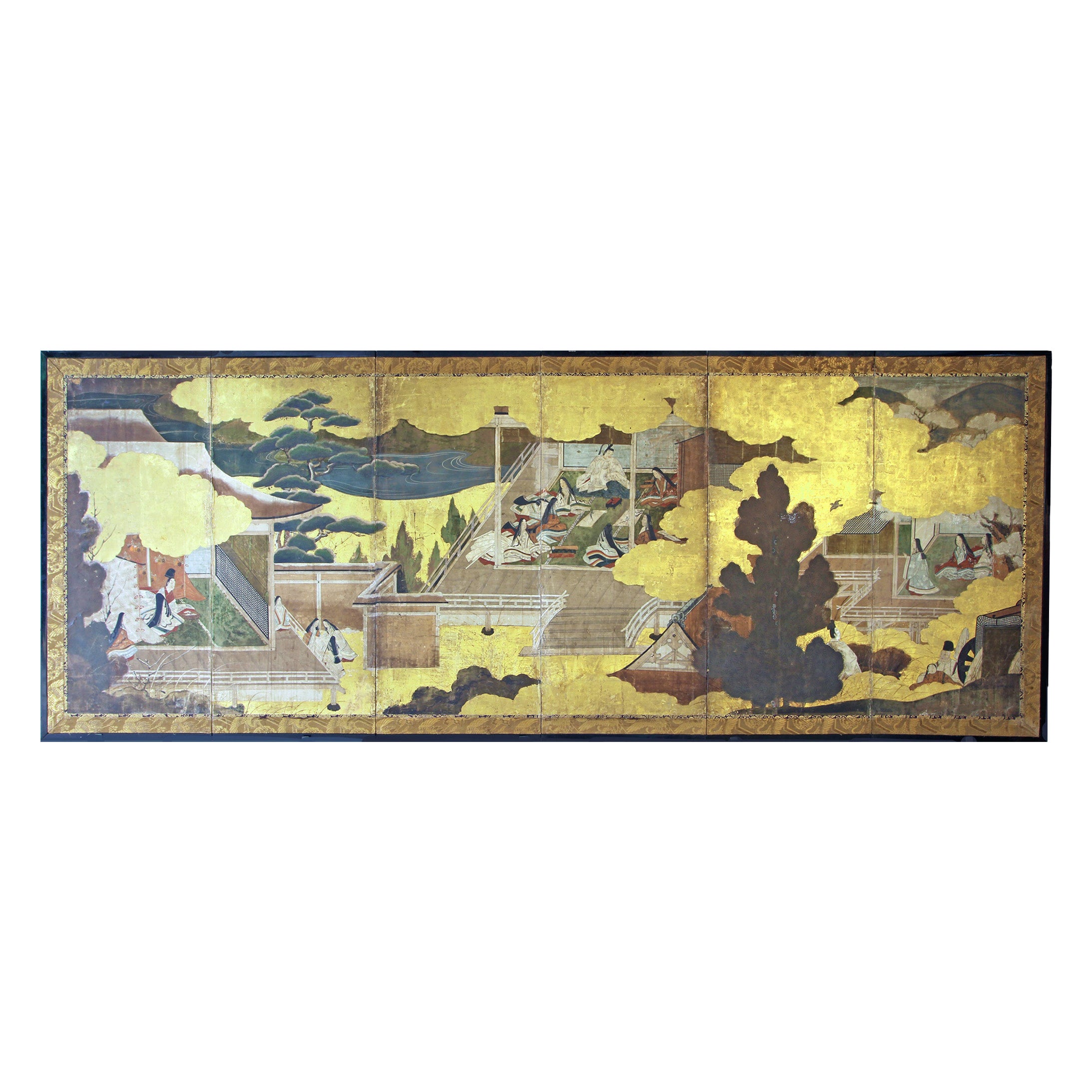 Japanese Six Panel Screen: Pine in Winter at 1stDibs