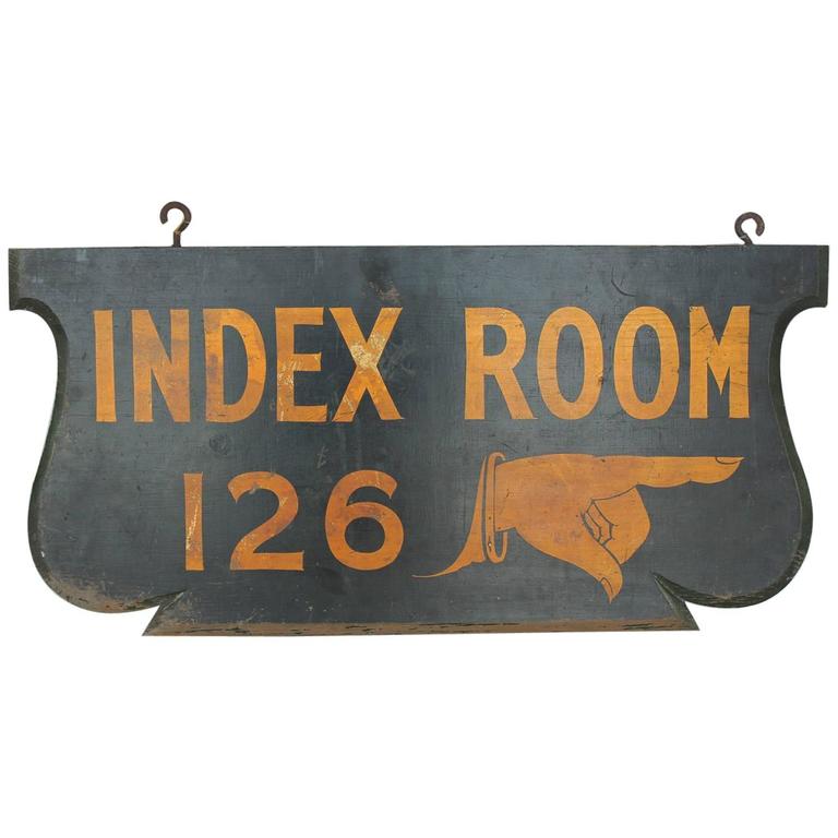 Antique Double Sided Hand-Painted Library Sign For Sale at 1stDibs