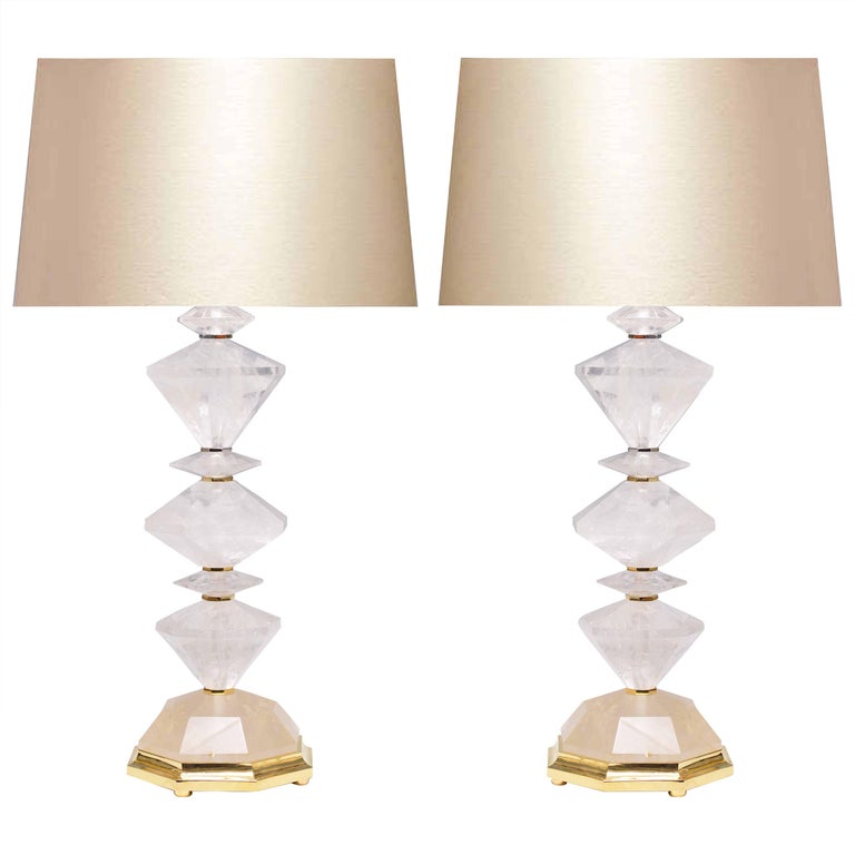 Pair of Diamond Form Rock Crystal Quartz Lamps For Sale at 1stDibs