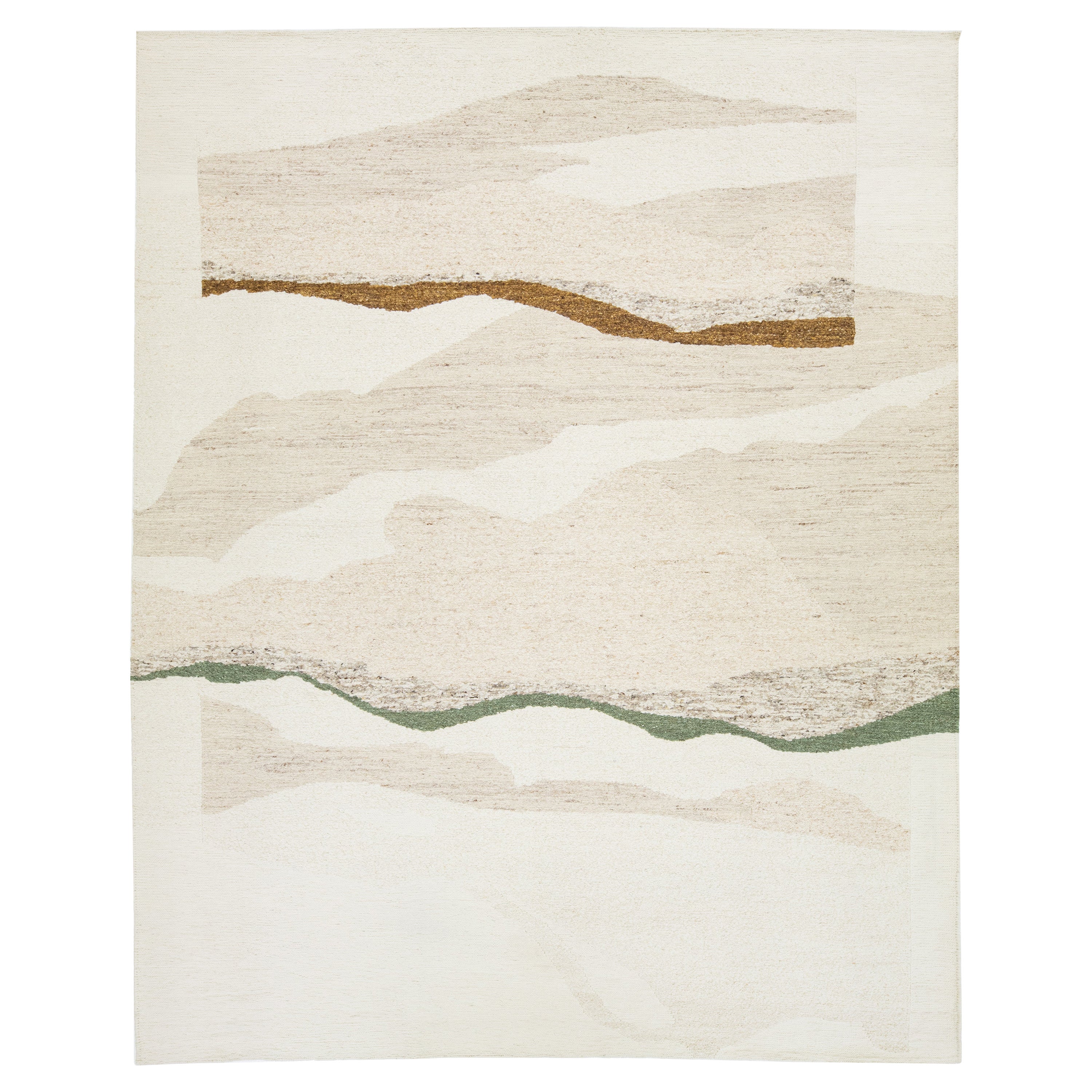 10 x 14 Contemporary Handmade In Ivory Soumak Wool Rug For Sale at 1stDibs