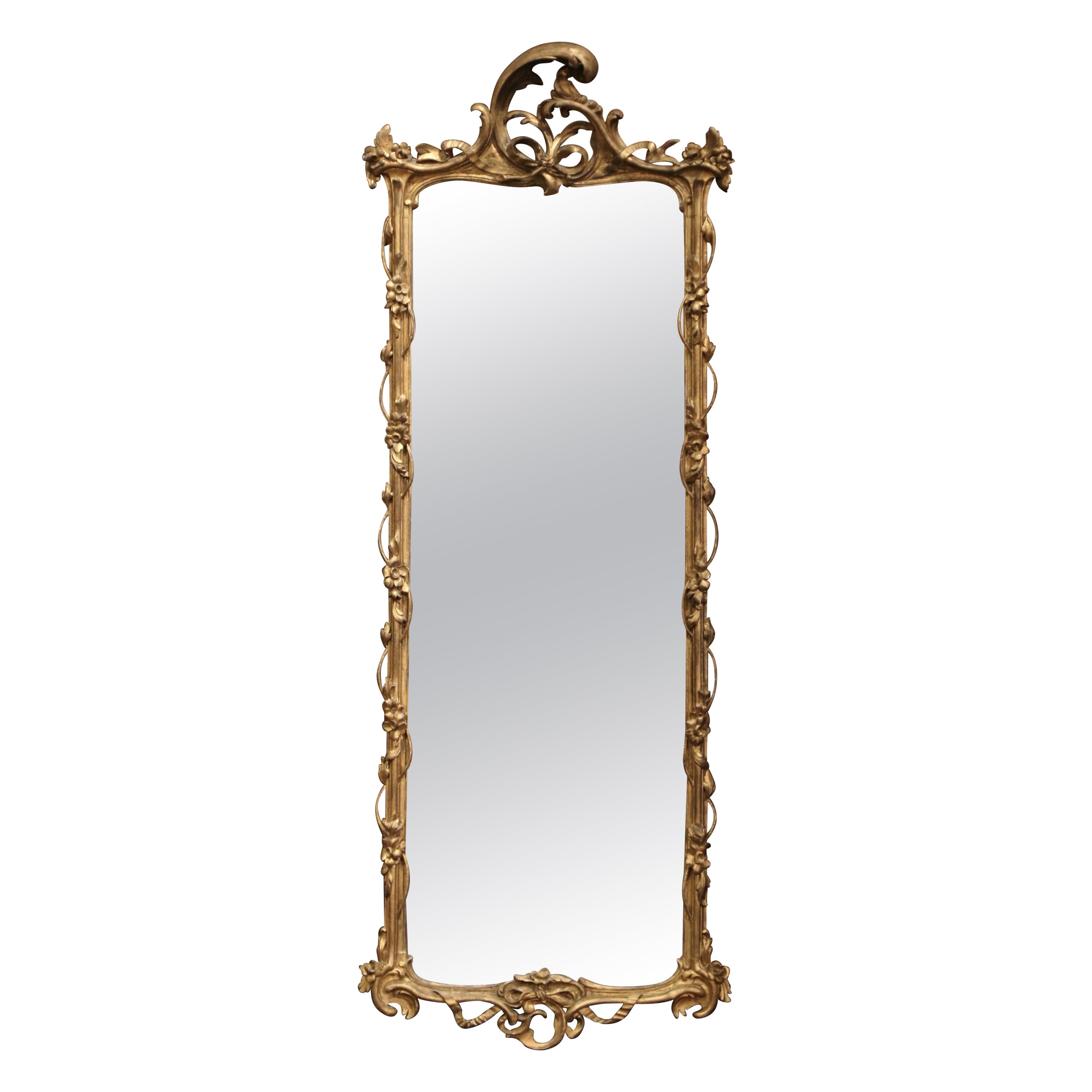 18th Century Tall and Narrow Italian Carved Rococo Giltwood Wall Mirror ...