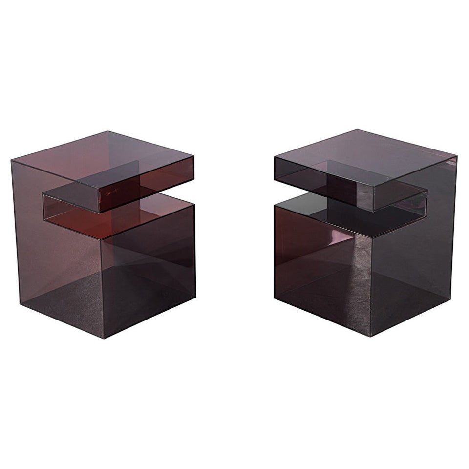 Pair of Vintage Smoked Violet Acrylic Cube Accent Tables For Sale at ...