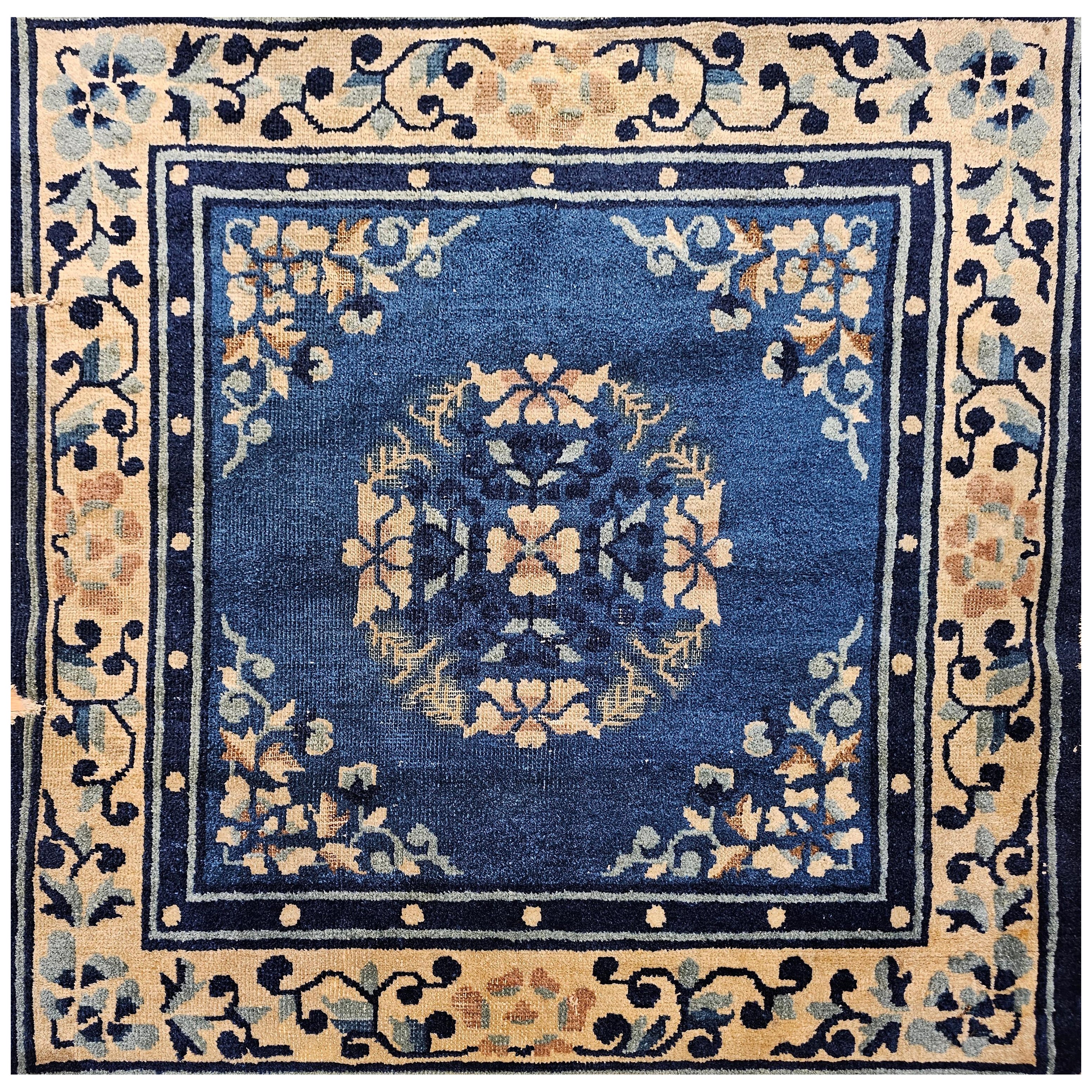 Antique Near Square Chinese Peking Good Fortune Rug in ivory, French ...