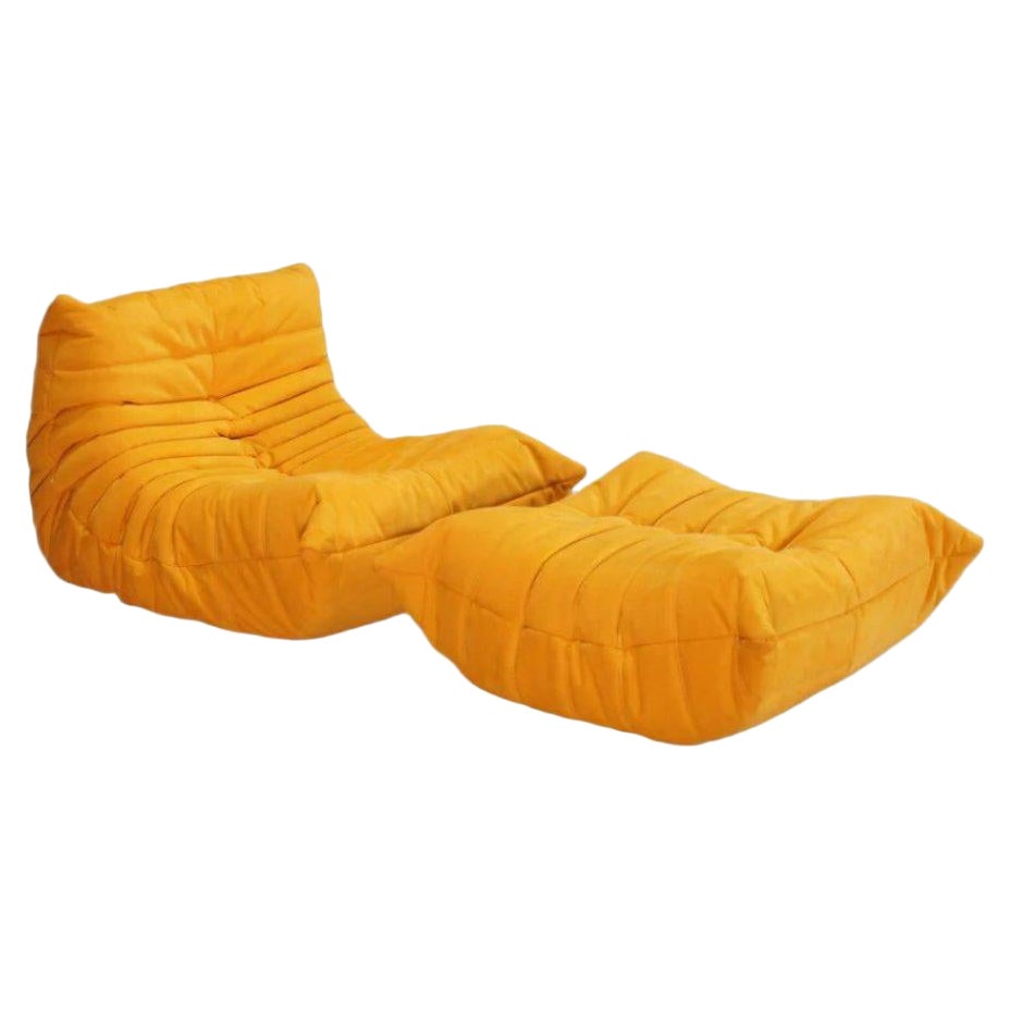 Ligne Roset Yellow Togo Armchair and Ottoman by Michel Ducaroy For Sale ...