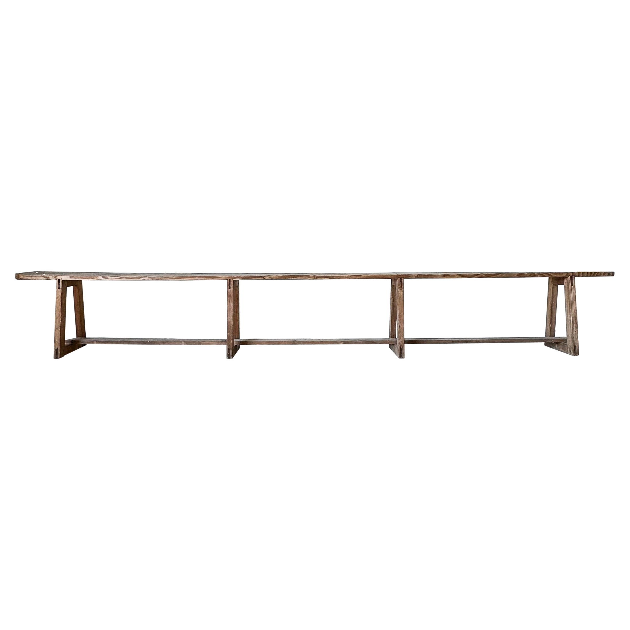 19th Century French Farmhouse Bench with A-Frame Legs For Sale at 1stDibs