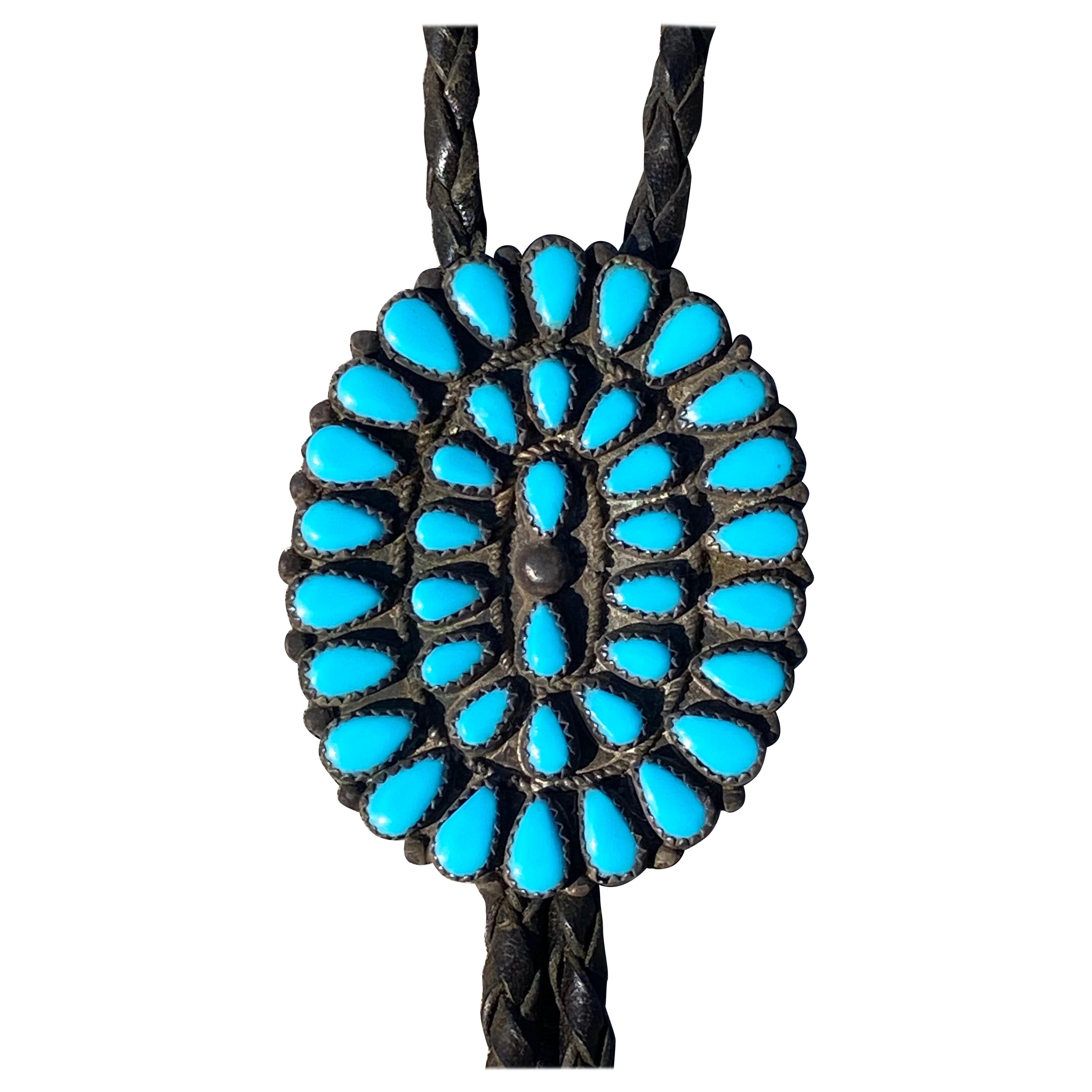 Native American Navajo Pawn Silver and Turquoise Bolo Tie For Sale at ...