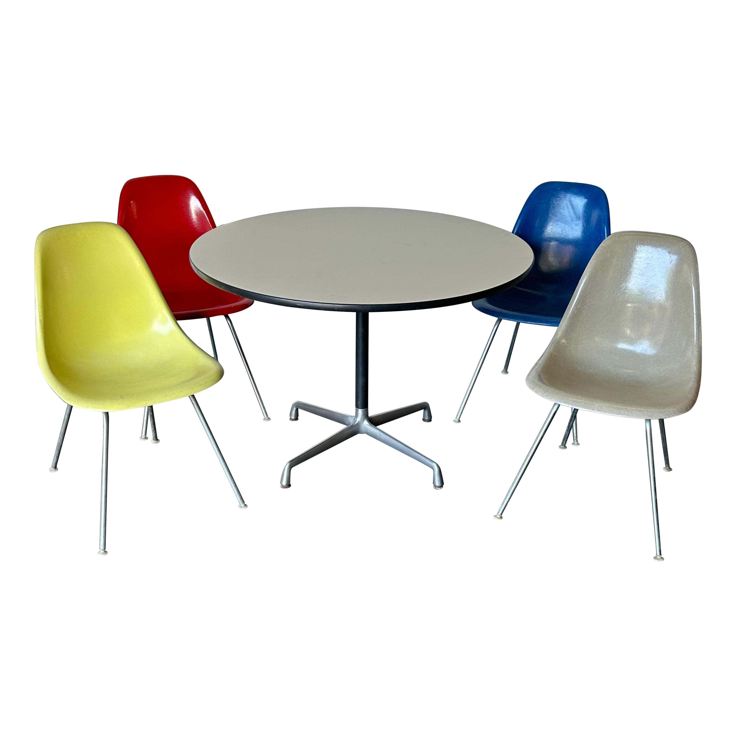 Herman Miller Eames DCM Dining Chair Set with 48” Round Butcher Block ...