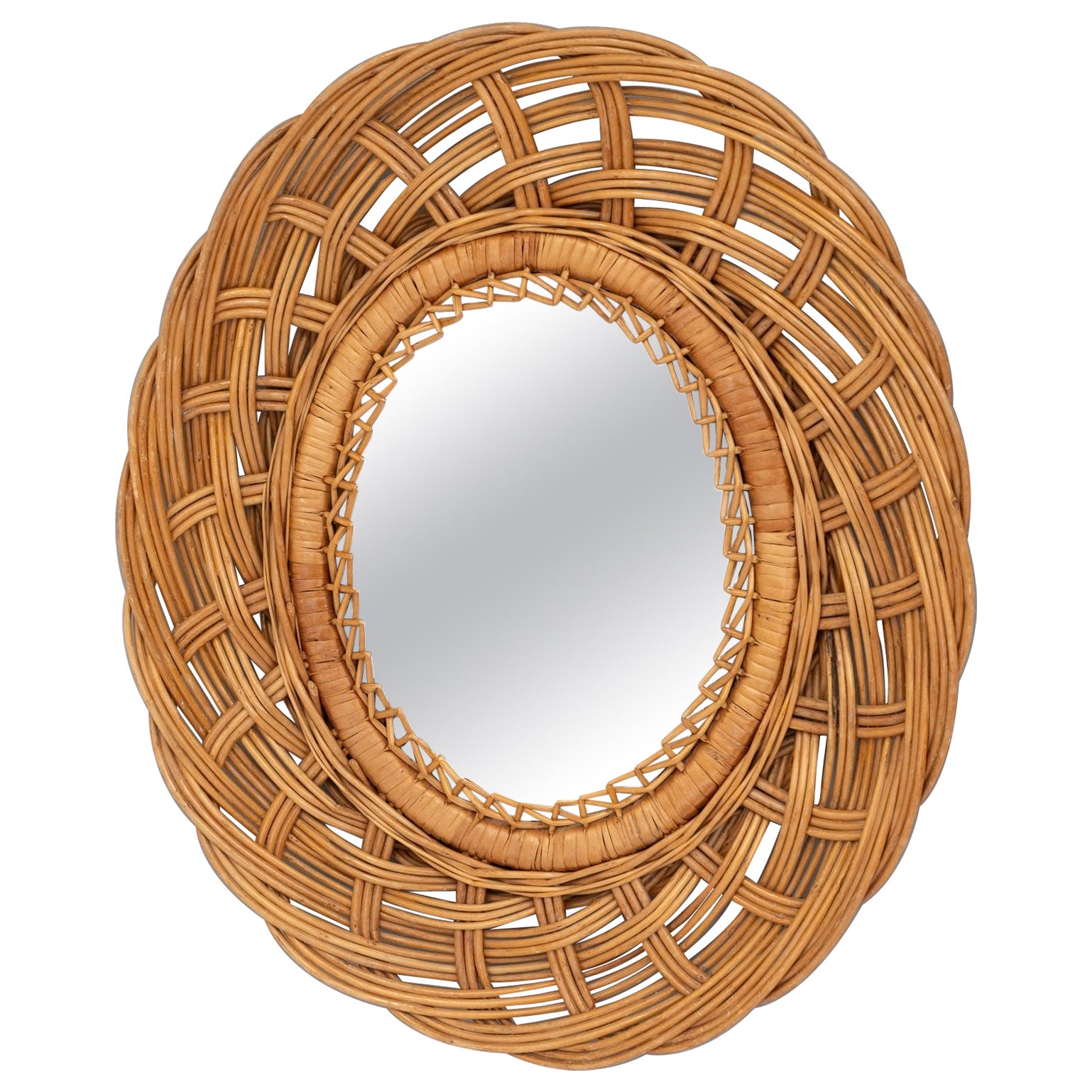 Oval Cane Mirror For Sale at 1stDibs