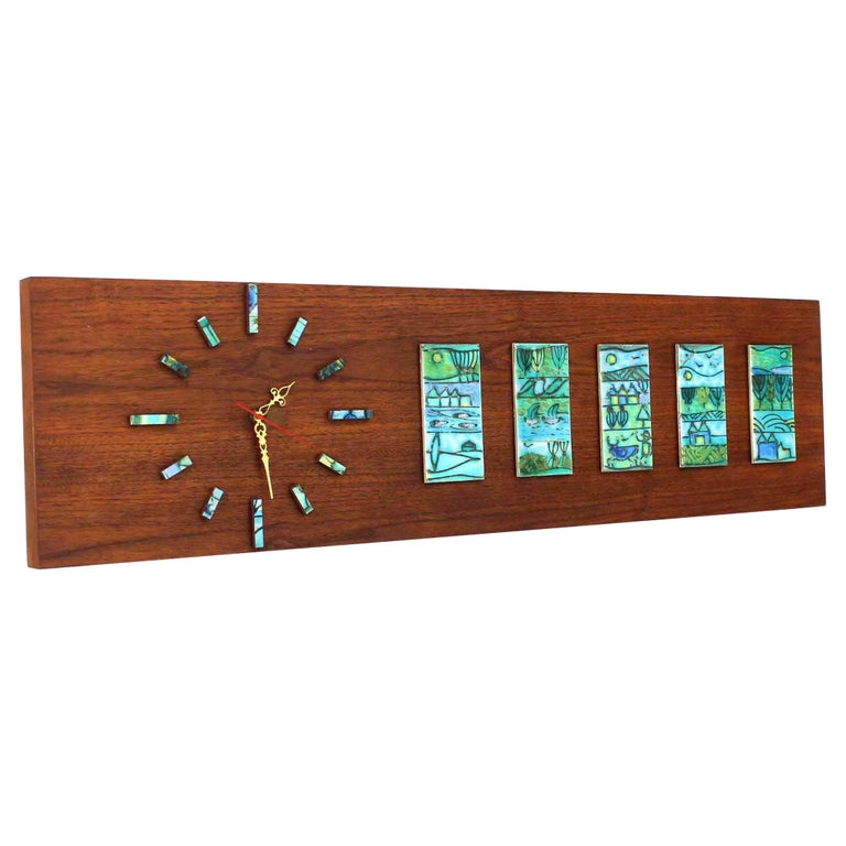 Mid Century Modern Walnut Clock For Sale at 1stDibs