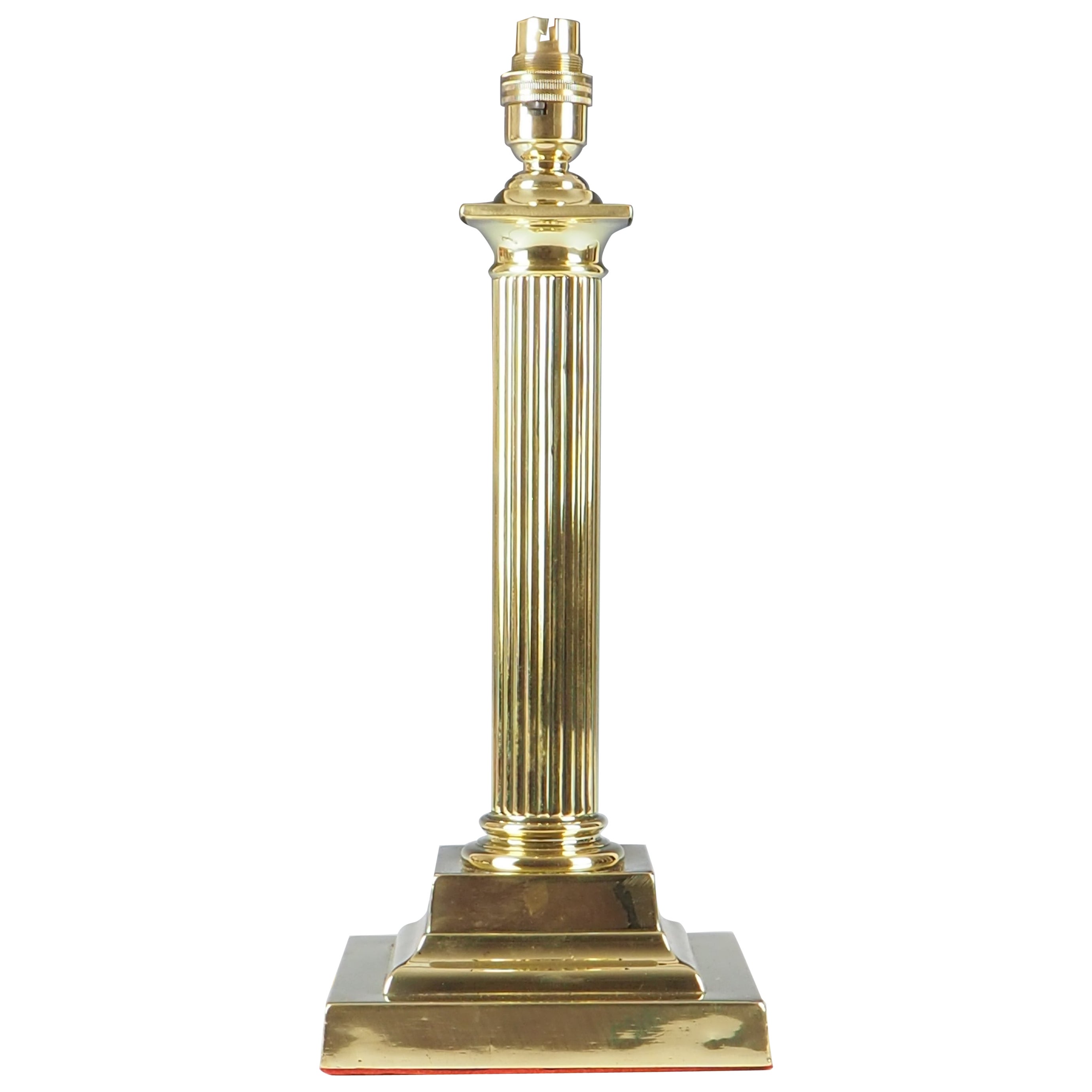 Antique Brass Column Table Lamp For Sale at 1stDibs