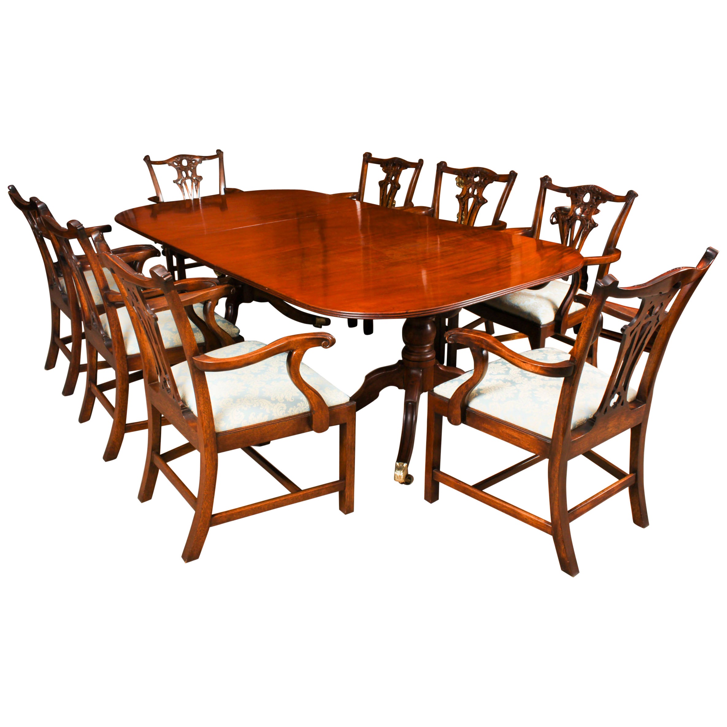 Vintage Twin Pillar Dining Table and 8 Chairs by Rackstraw 20th Century ...