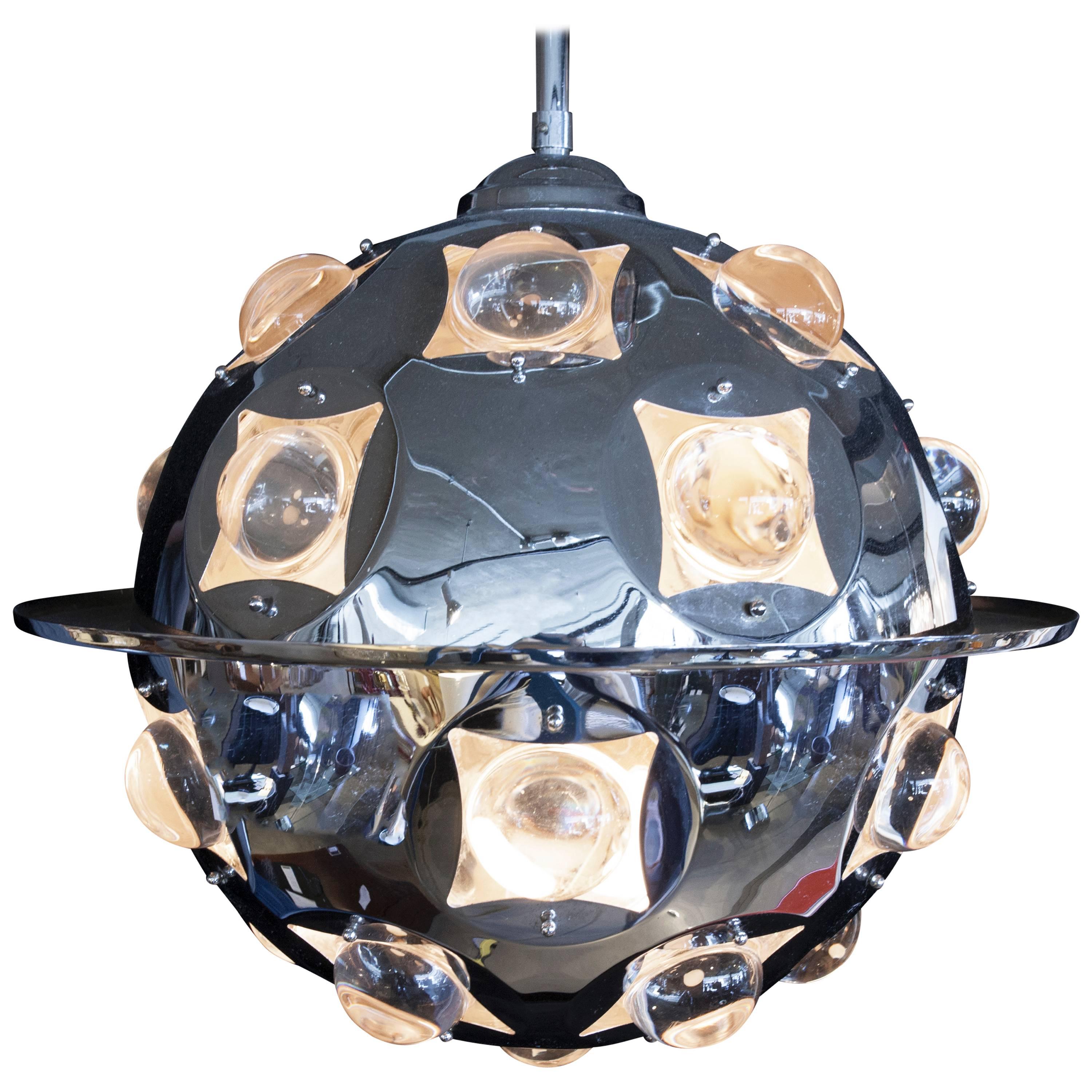 Futuristic Italian Chrome-Plated Metal and Glass Spherical Lantern c ...